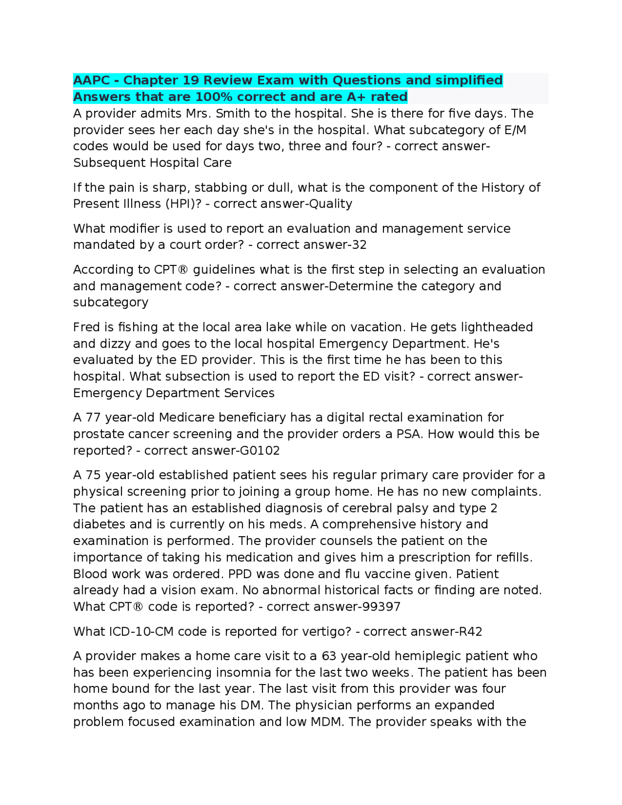 AAPC - Chapter 19 Review Exam with Questions and simplified Answers ...