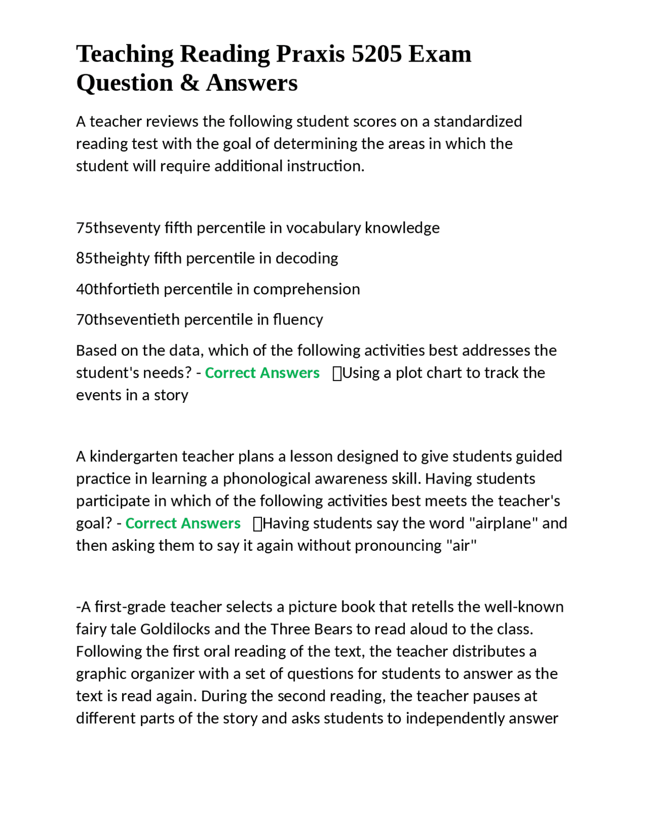 Teaching Reading Praxis 5205 Exam Question & Answers | Exams Nursing ...