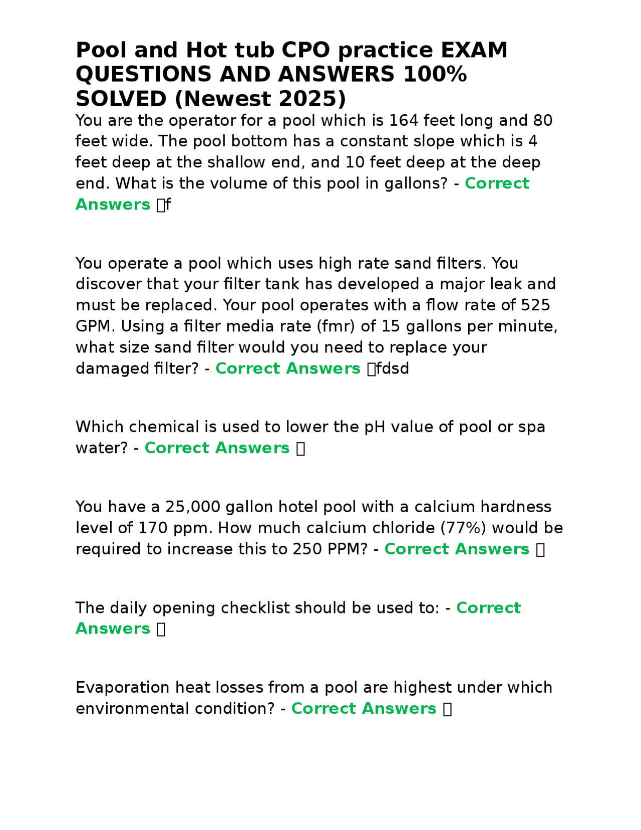 Pool and Hot Tub CPO Practice Exam: Questions and Answers | Exams ...