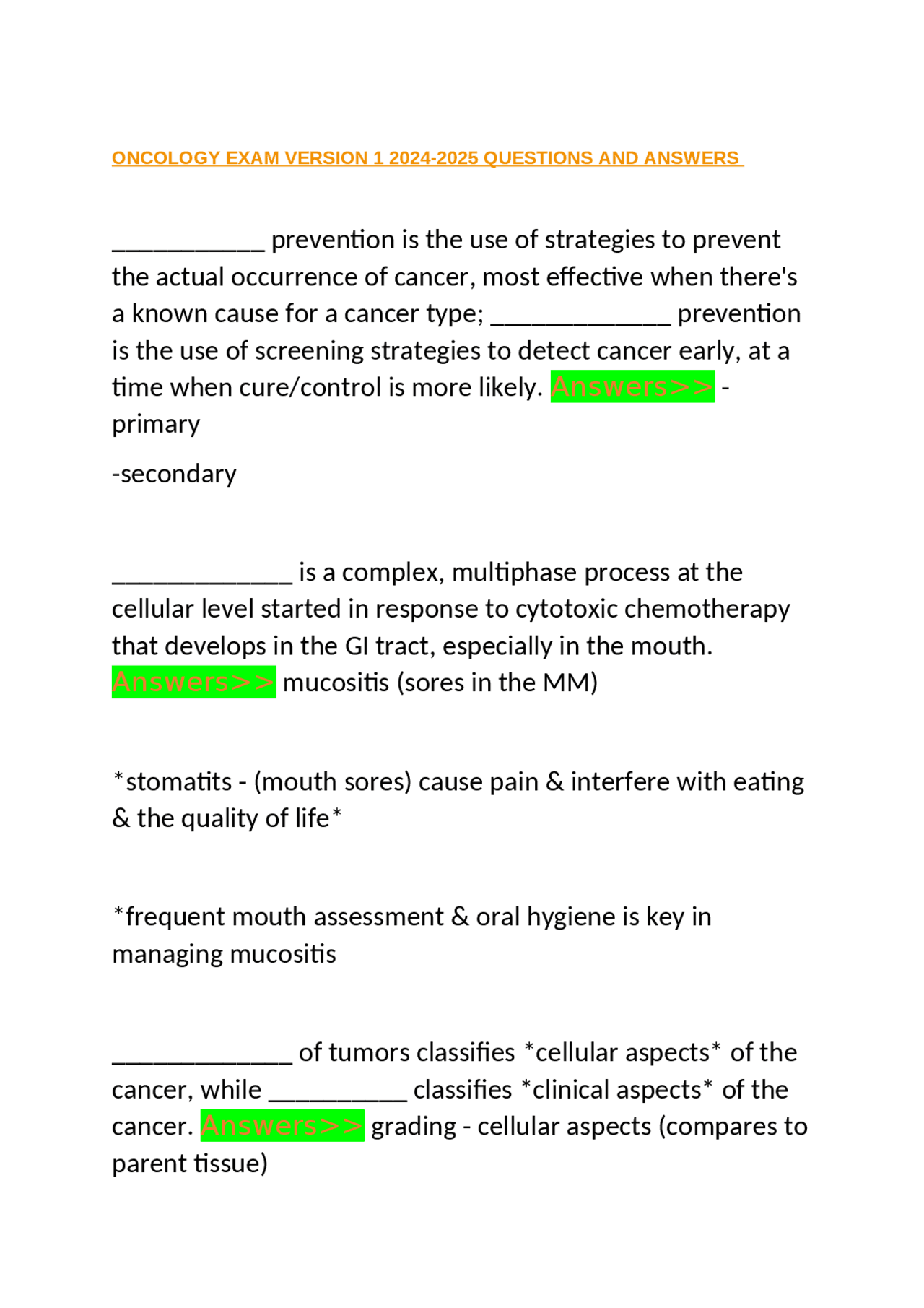 Oncology Exam Questions and Answers: A Comprehensive Guide for Students ...