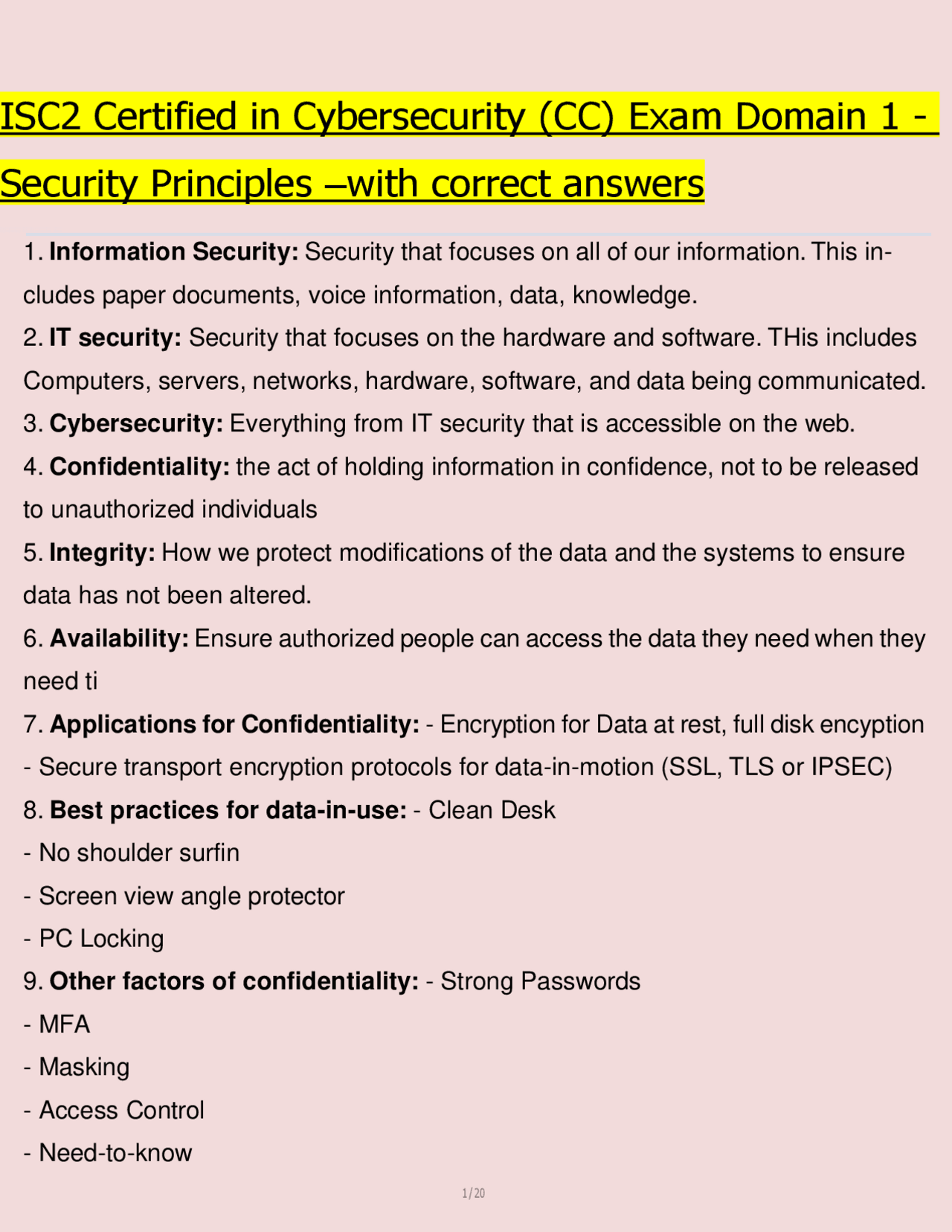ISC2 CC Exam Domain 1: Security Principles - Exercises & Explanations ...