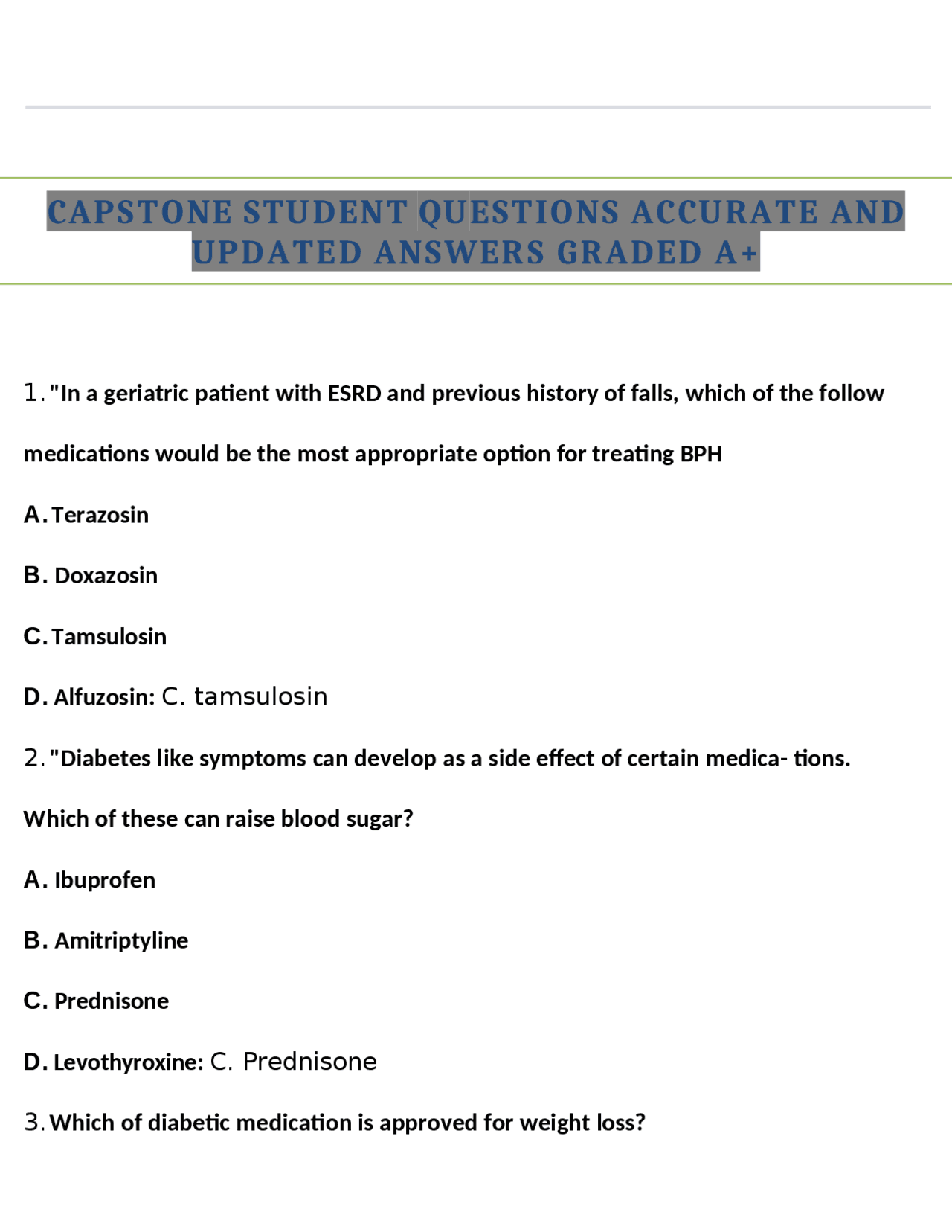 CAPSTONE STUDENT QUESTIONS ACCURATE AND UPDATED ANSWERS GRADED A+ ...