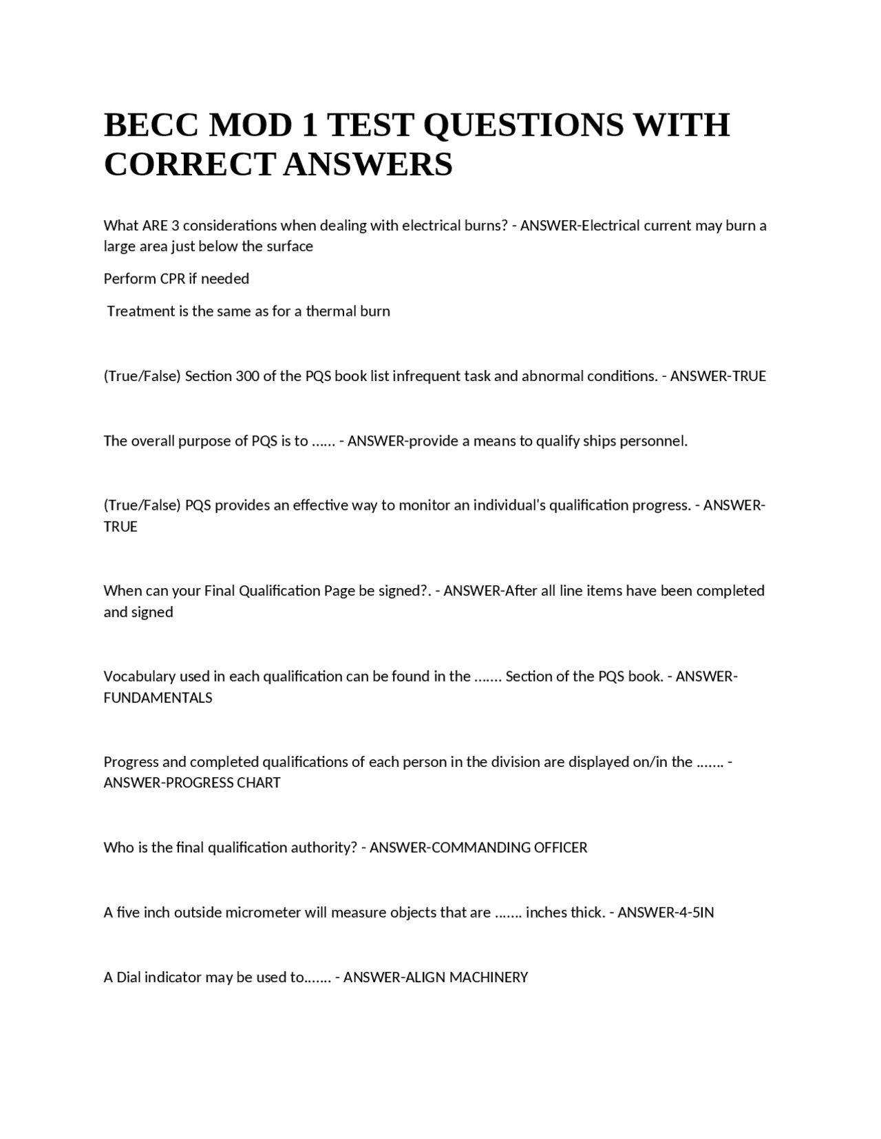 Shipboard Maintenance: BECC MOD 1 Test Questions and Answers | Exams ...