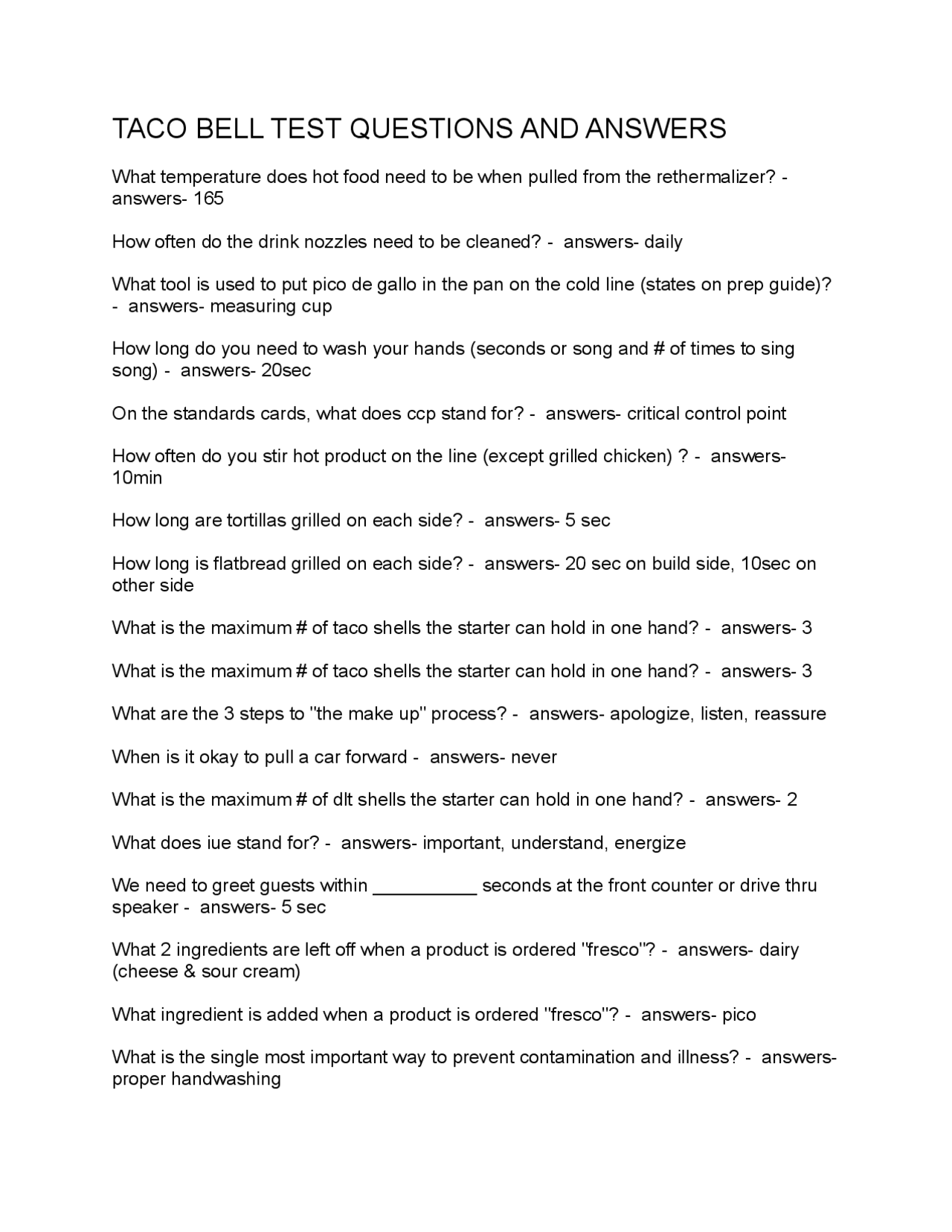 Taco Bell Test Questions and Answers: A Guide to Restaurant Operations ...