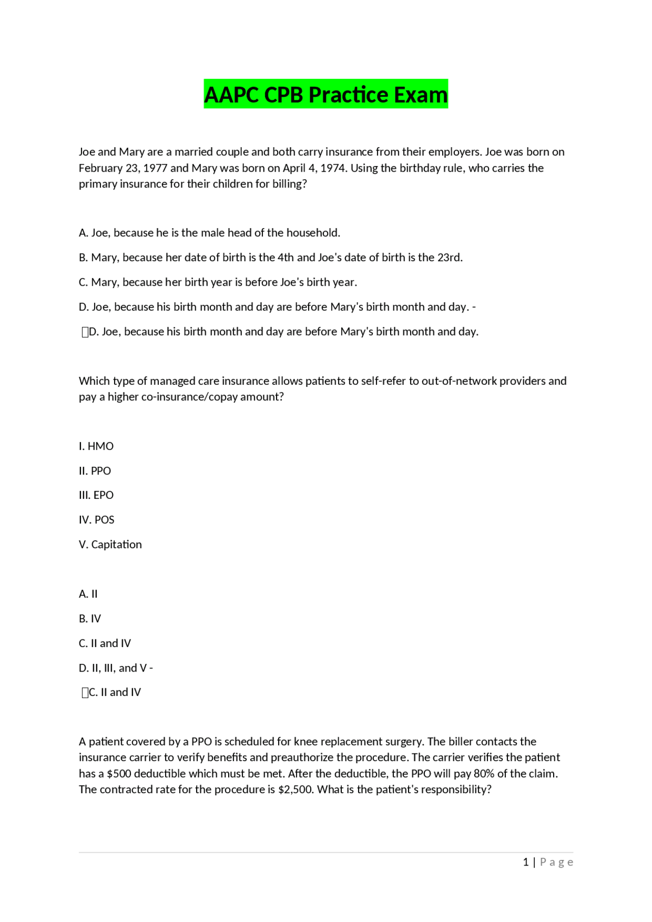 AAPC CPB Practice Exam: Medical Billing and Coding | Exams Nursing ...