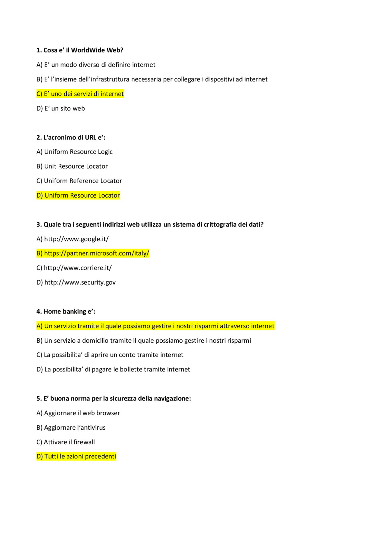 Esercizi di Informatica di Base: Domande e Risposte | Exams Computer science | Docsity