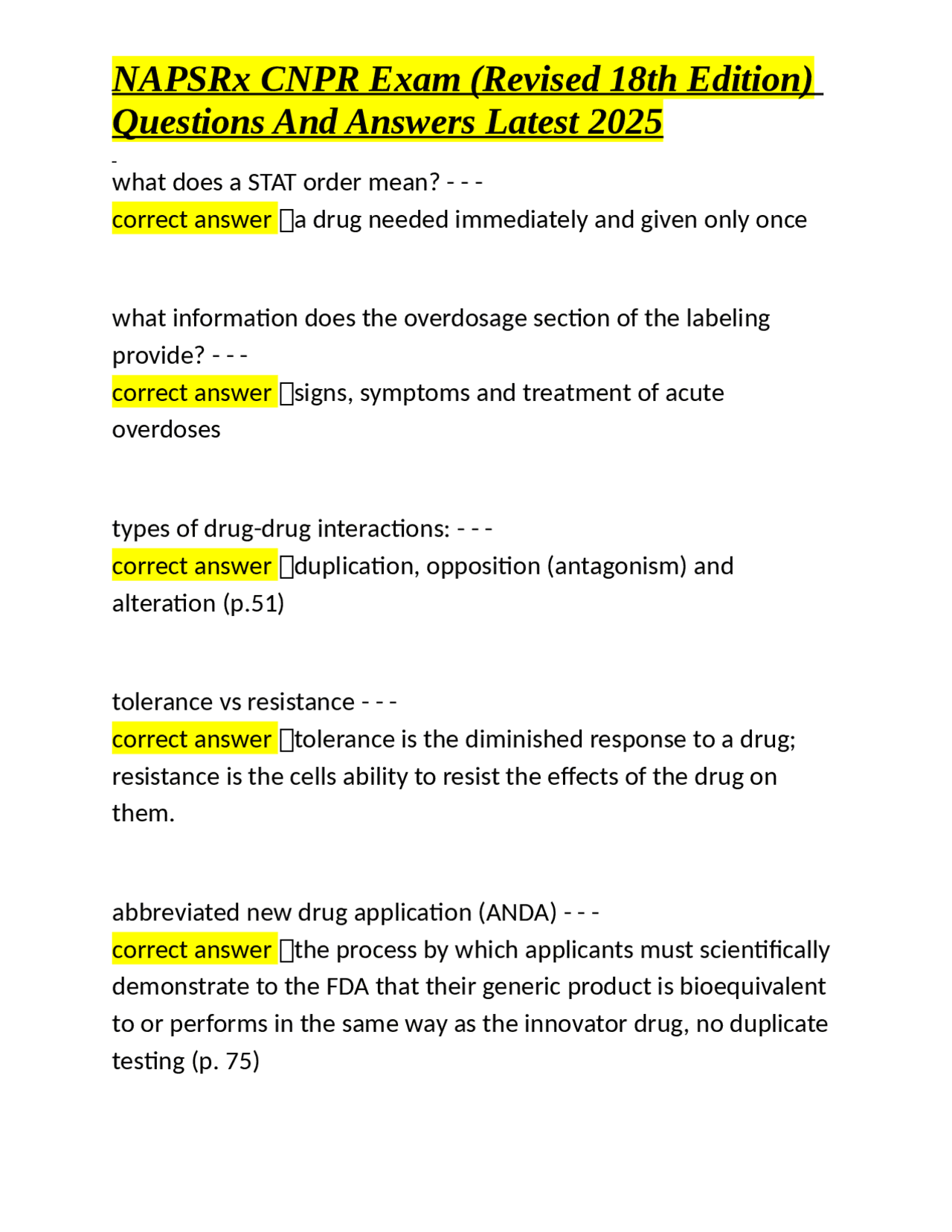 NAPSRx CNPR Exam (Revised 18th Edition) Questions And Answers Latest ...