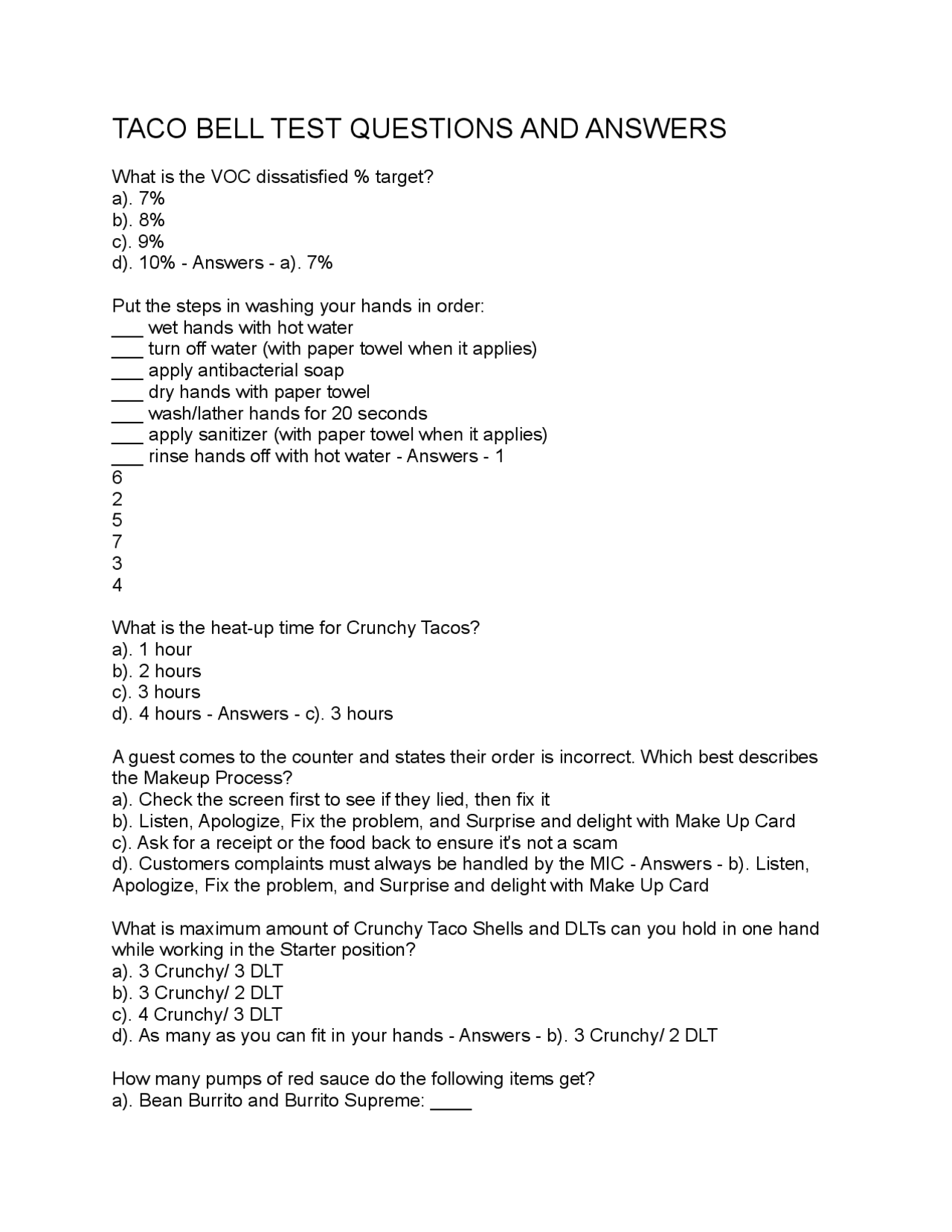Taco Bell Test Questions and Answers: A Guide to Restaurant Operations ...