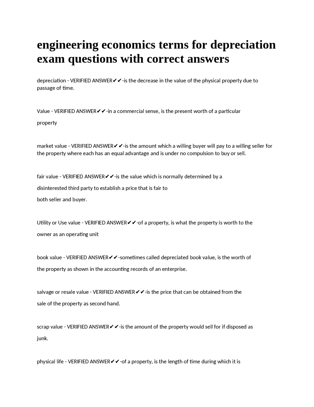 Engineering Economics Terms and Definitions: Depreciation, Value, and ...