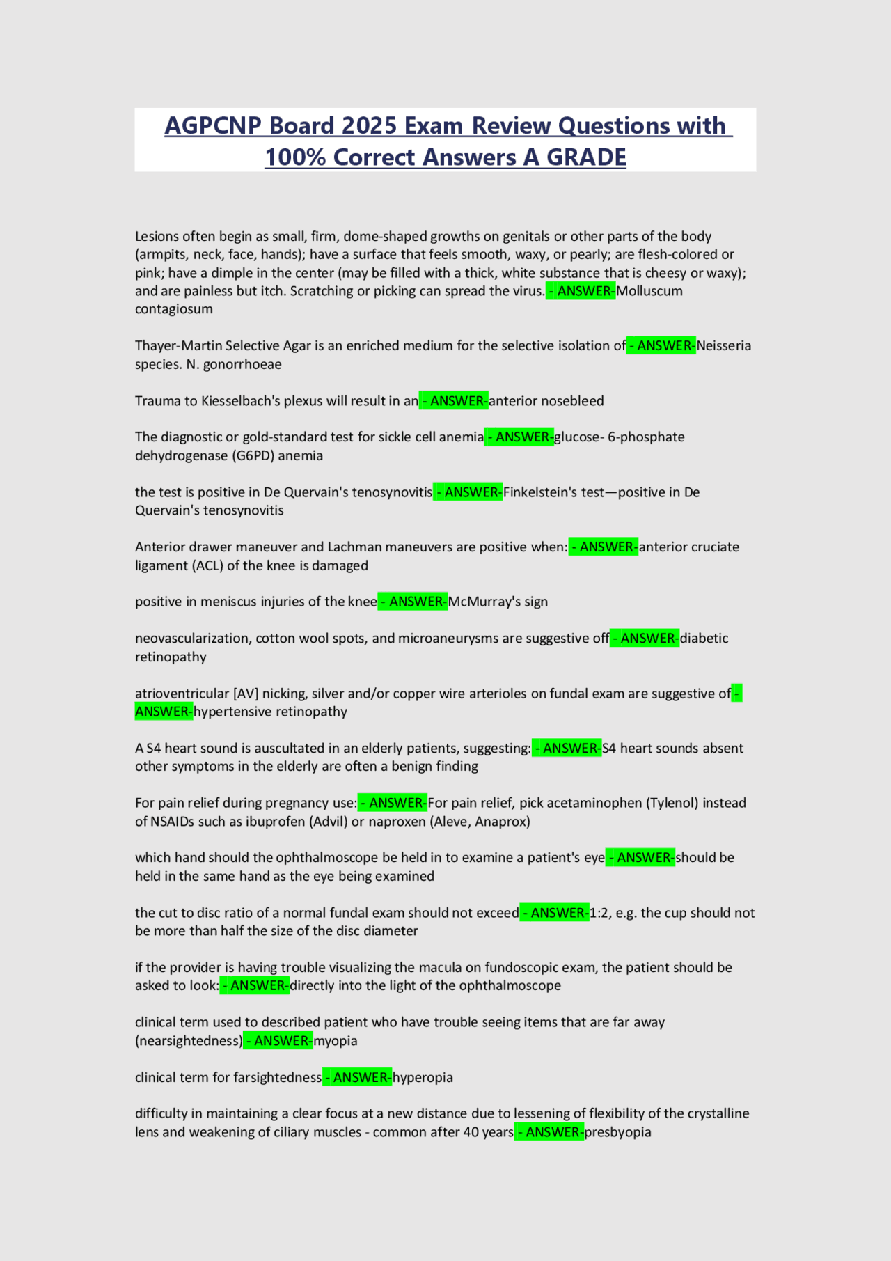 AGPCNP Board 2025 Exam Review Questions with 100% Correct Answers ...