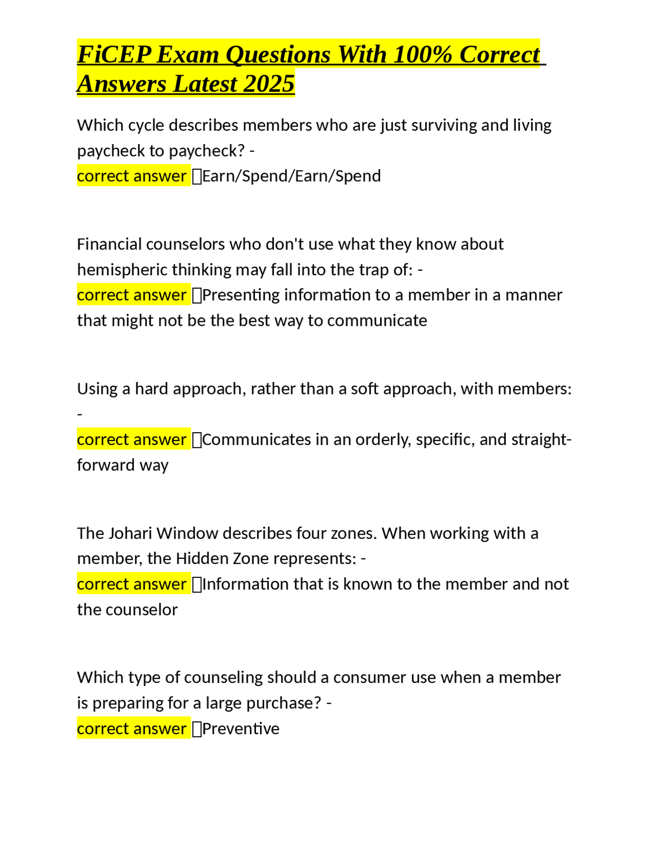 FiCEP Exam Questions and Answers: Financial Counseling and Education ...