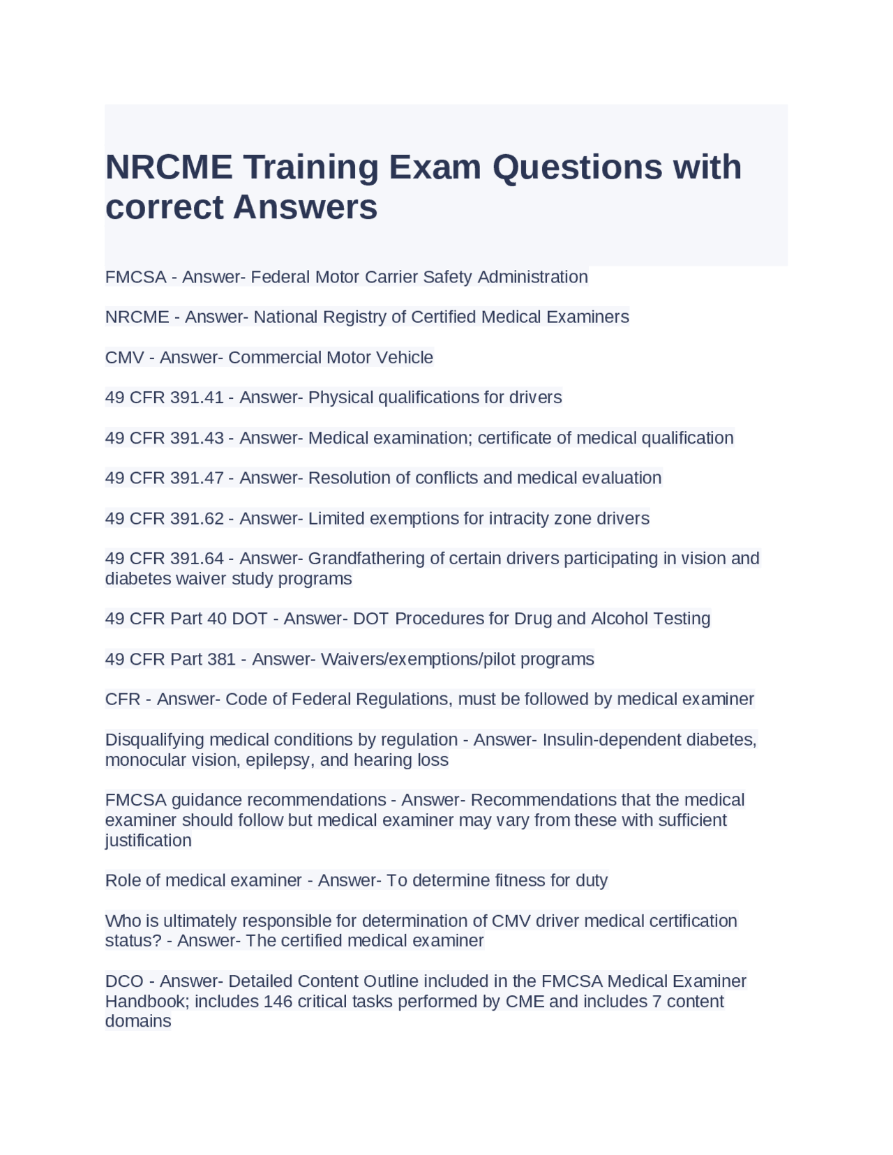 NRCME Training Exam Questions and Answers: A Guide for Medical ...