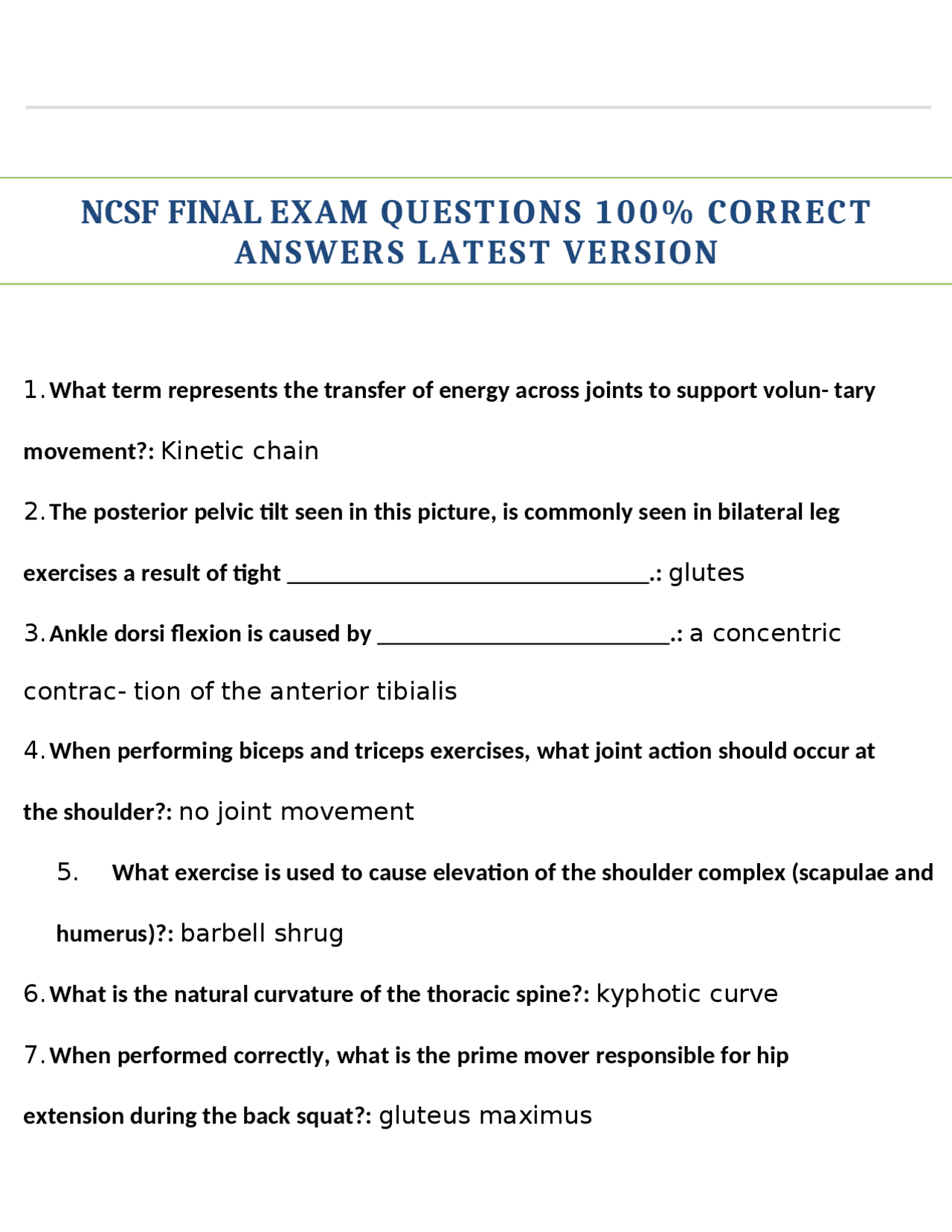 NCSF FINAL EXAM QUESTIONS 100% CORRECT ANSWERS LATEST VERSION | Exams ...