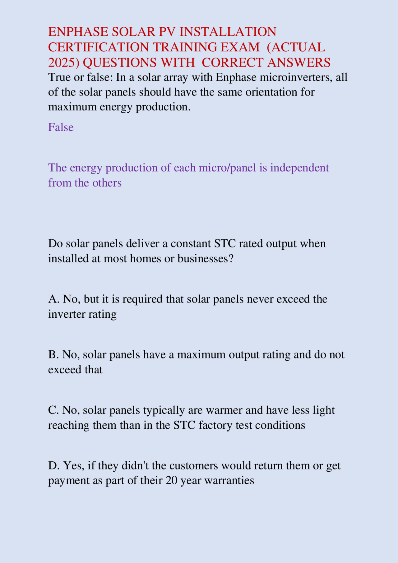Enphase Solar PV Installation Certification Training Exam Questions and ...