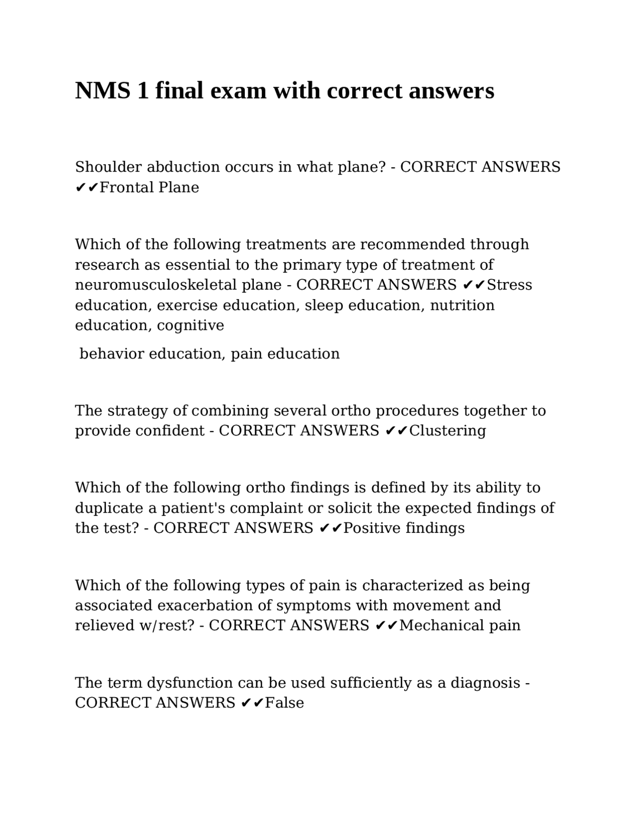 NMS 1 Final Exam: Anatomy and Biomechanics of the Musculoskeletal ...