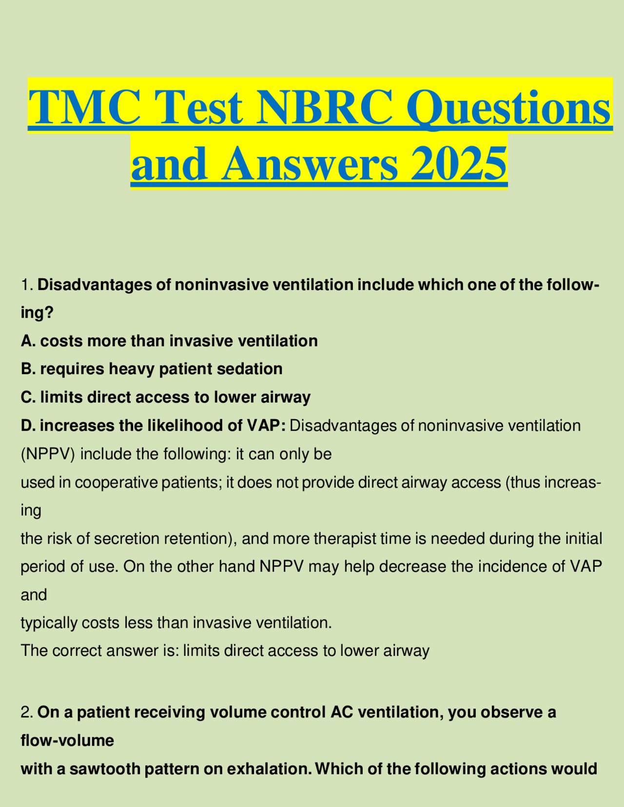 NBRC Respiratory Therapist Exam Questions and Answers | Exams Nursing ...