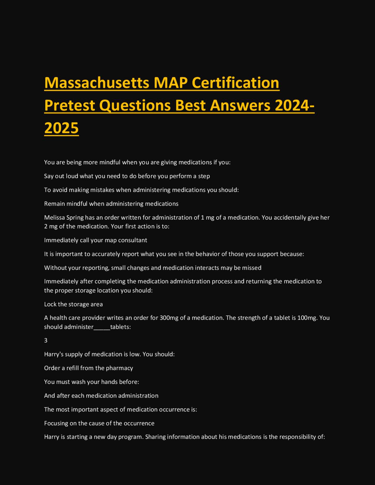 Massachusetts MAP Certification Pretest Questions Best Answers 2024 ...