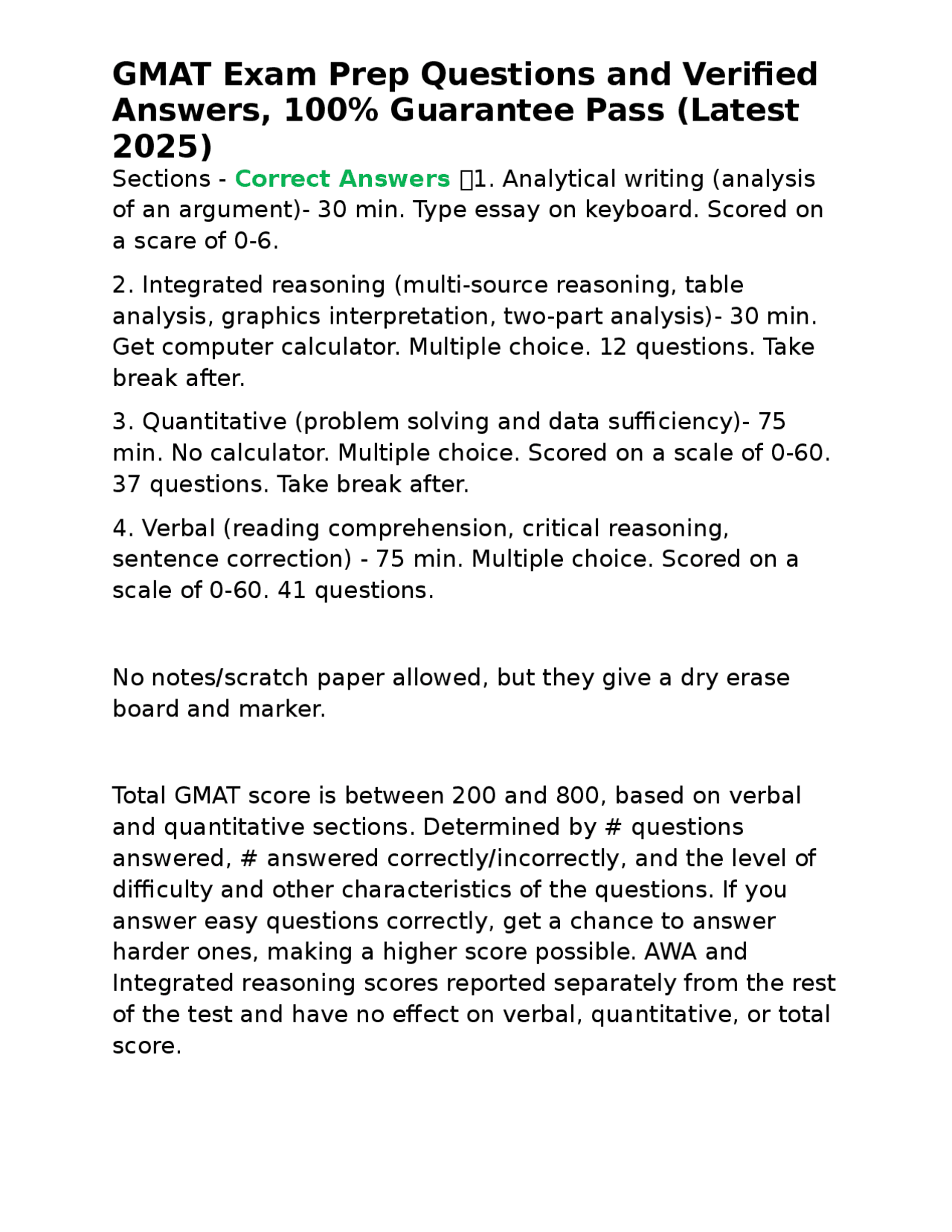 GMAT Exam Prep Questions and Verified Answers, 100% Guarantee Pass ...