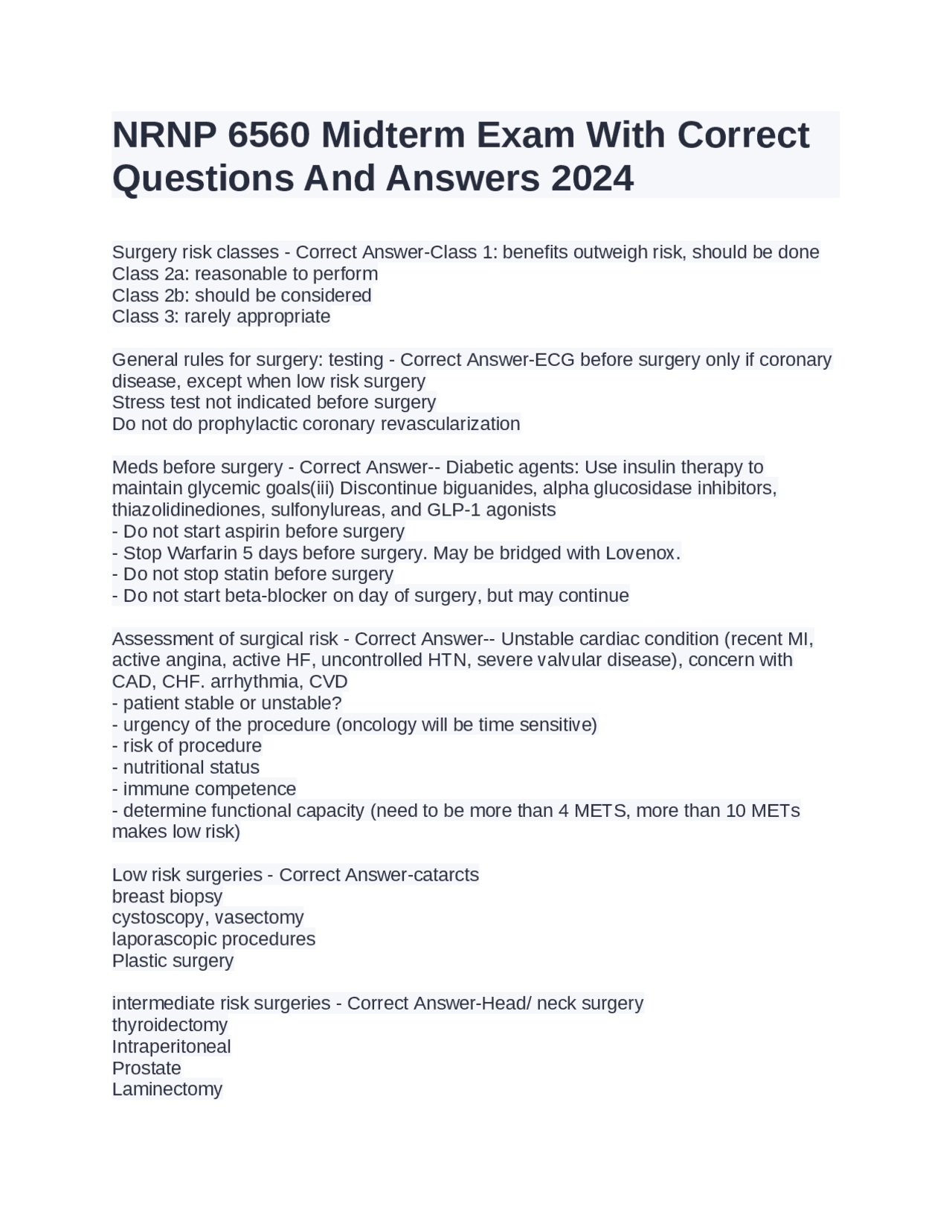 NRNP 6560 Midterm Exam: Musculoskeletal Conditions and Surgical Risk ...