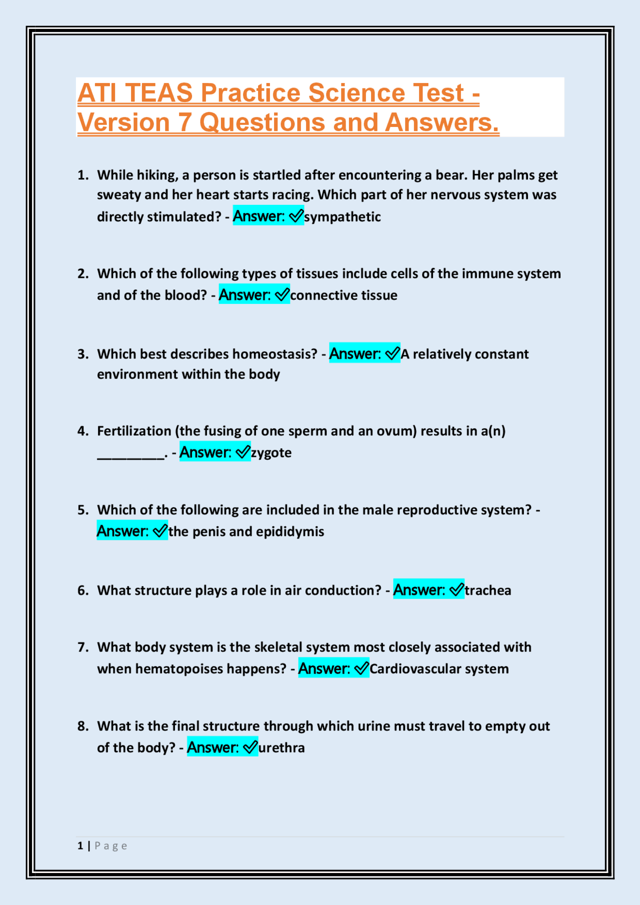 ATI TEAS Practice Science Test - Version 7 Questions and Answers ...