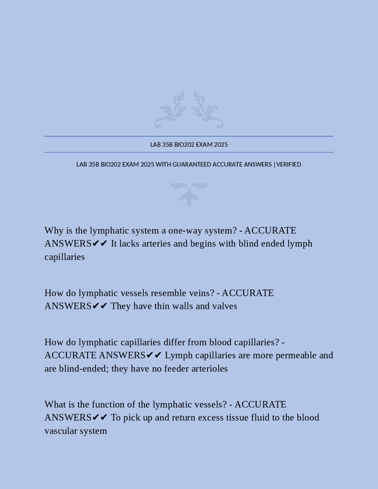 Lymphatic System: Questions and Answers for BIO202 Exam | Exams Nursing ...