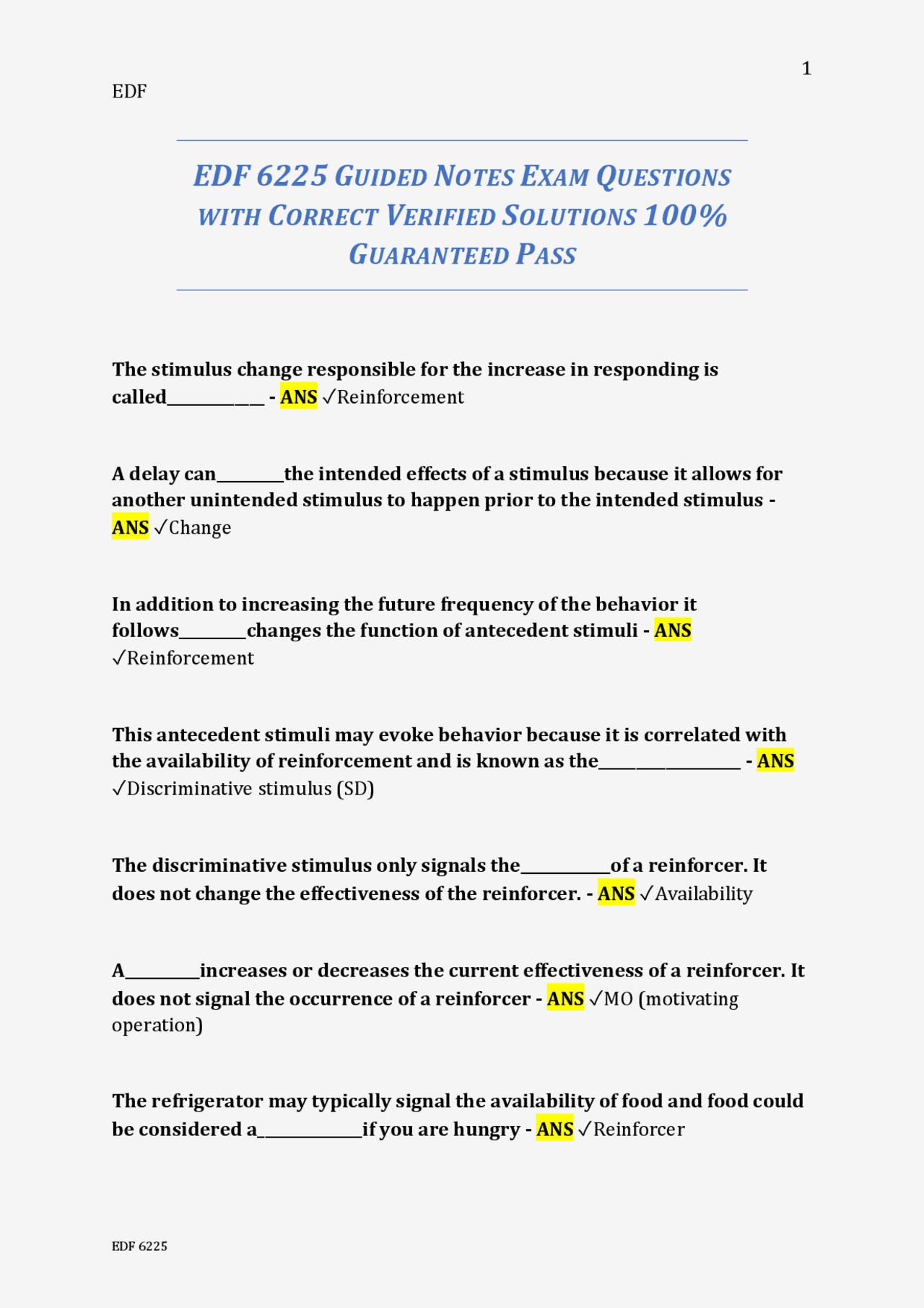 EDF 6225 GUIDED NOTES EXAM QUESTIONS WITH CORRECT VERIFIED SOLUTIONS ...