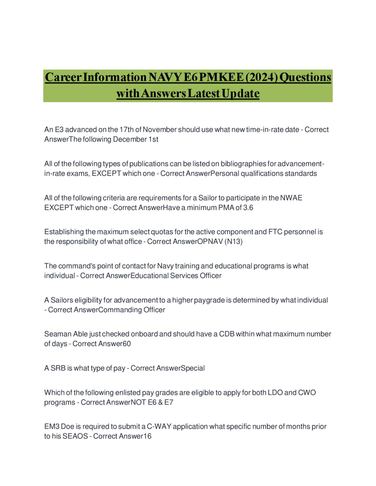 Navy E6 PMKEE (2024) Questions and Answers: A Guide to Advancement ...