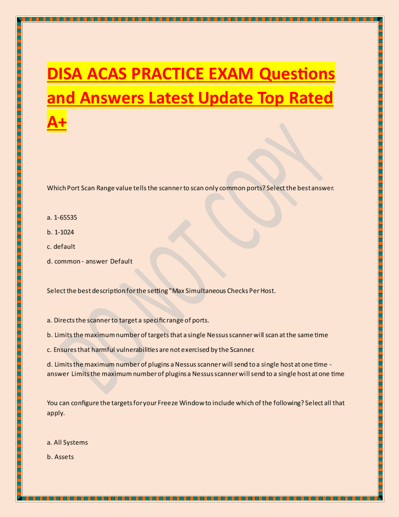 DISA ACAS PRACTICE EXAM Questions and Answers Latest Update Top Rated ...