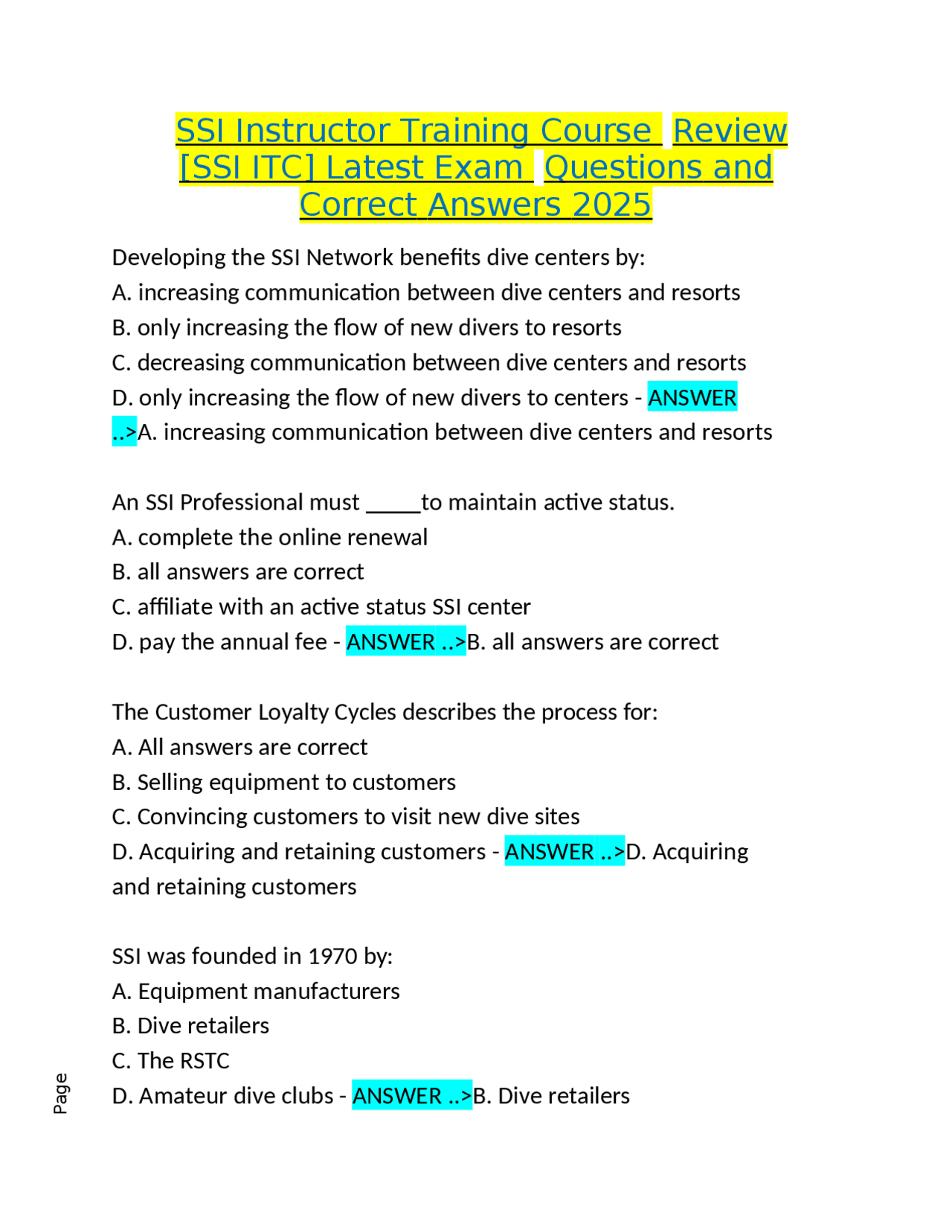 SSI Instructor Training Course Review: Latest Exam Questions and ...