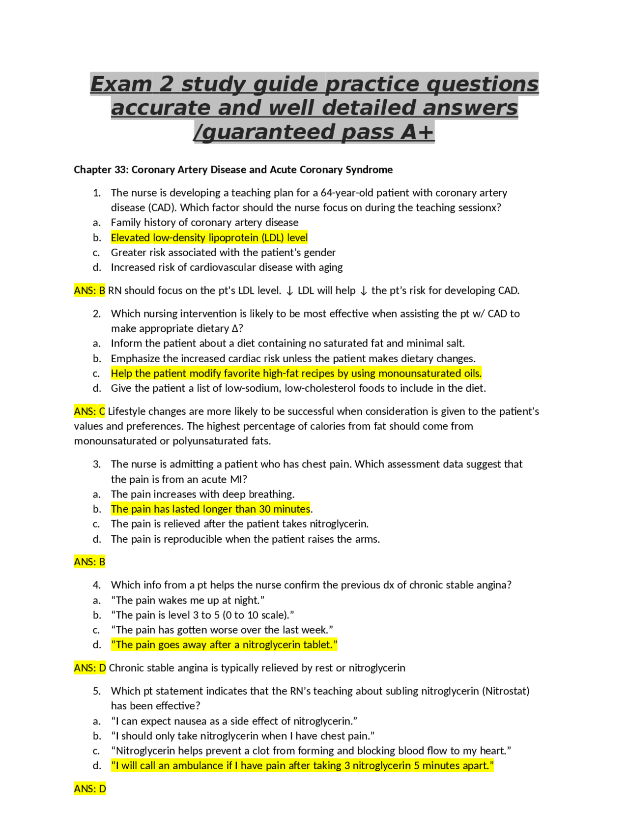 Exam 2 study guide practice questions accurate and well detailed ...