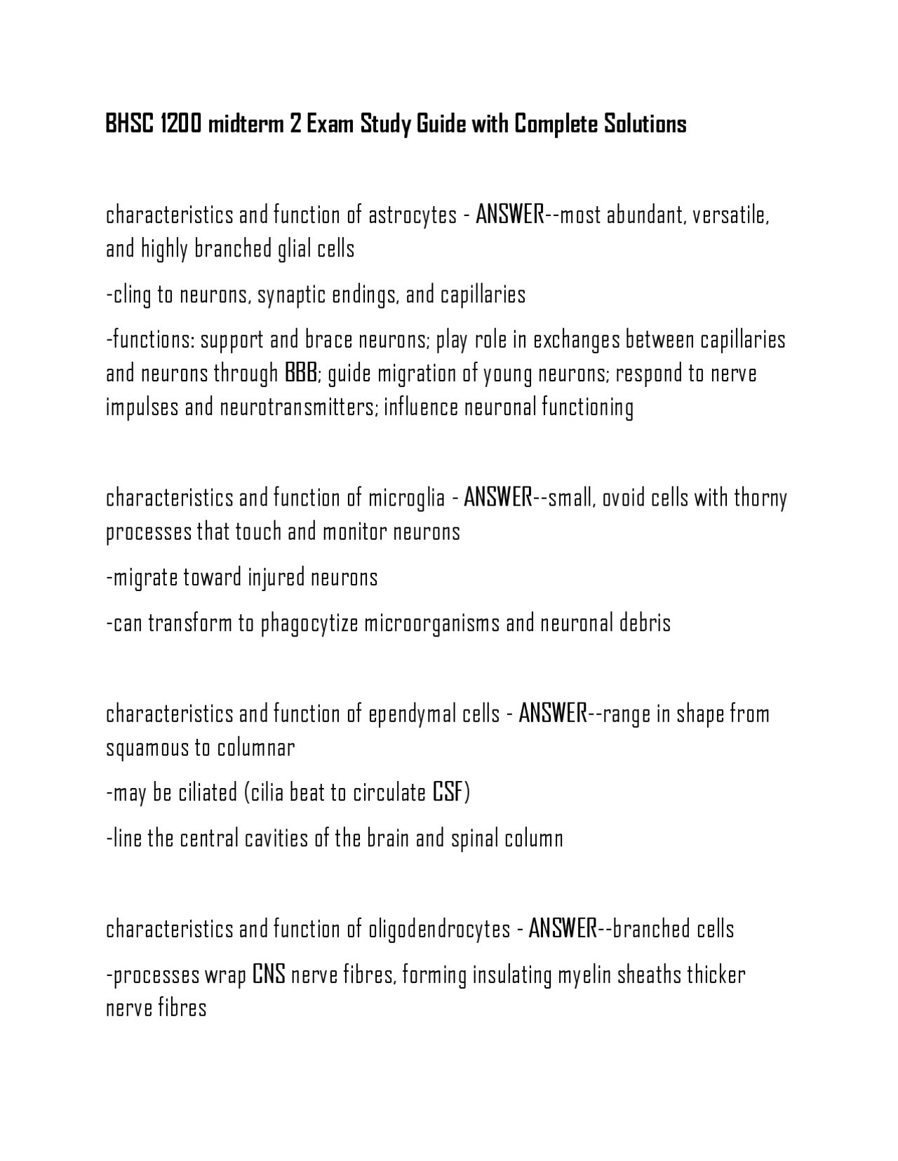 BHSC 1200 Midterm 2 Exam Study Guide: Nervous System Structure and ...