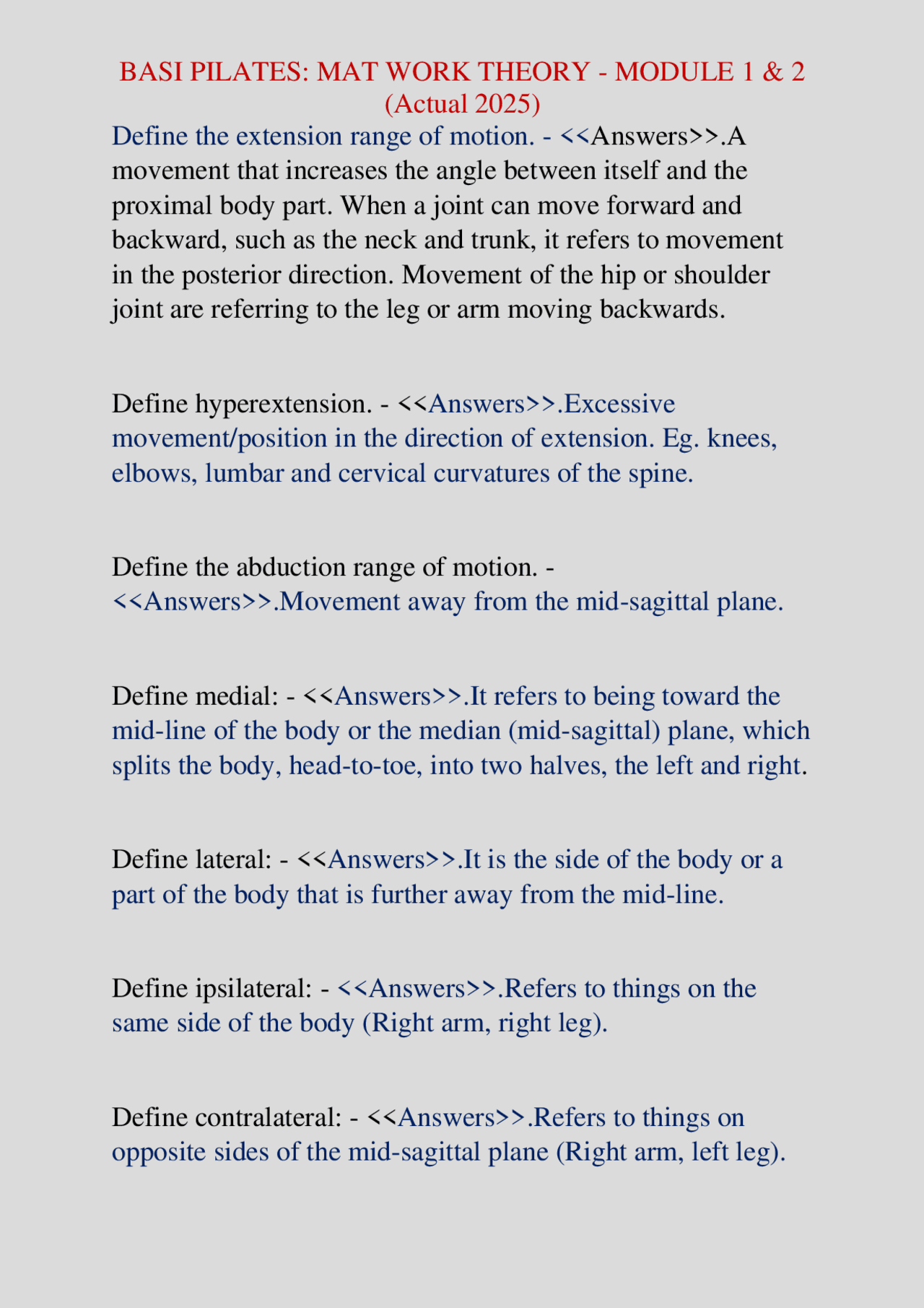 BASI PILATES: MAT WORK THEORY - MODULE 1 & 2 (Actual 2025) | Exams ...