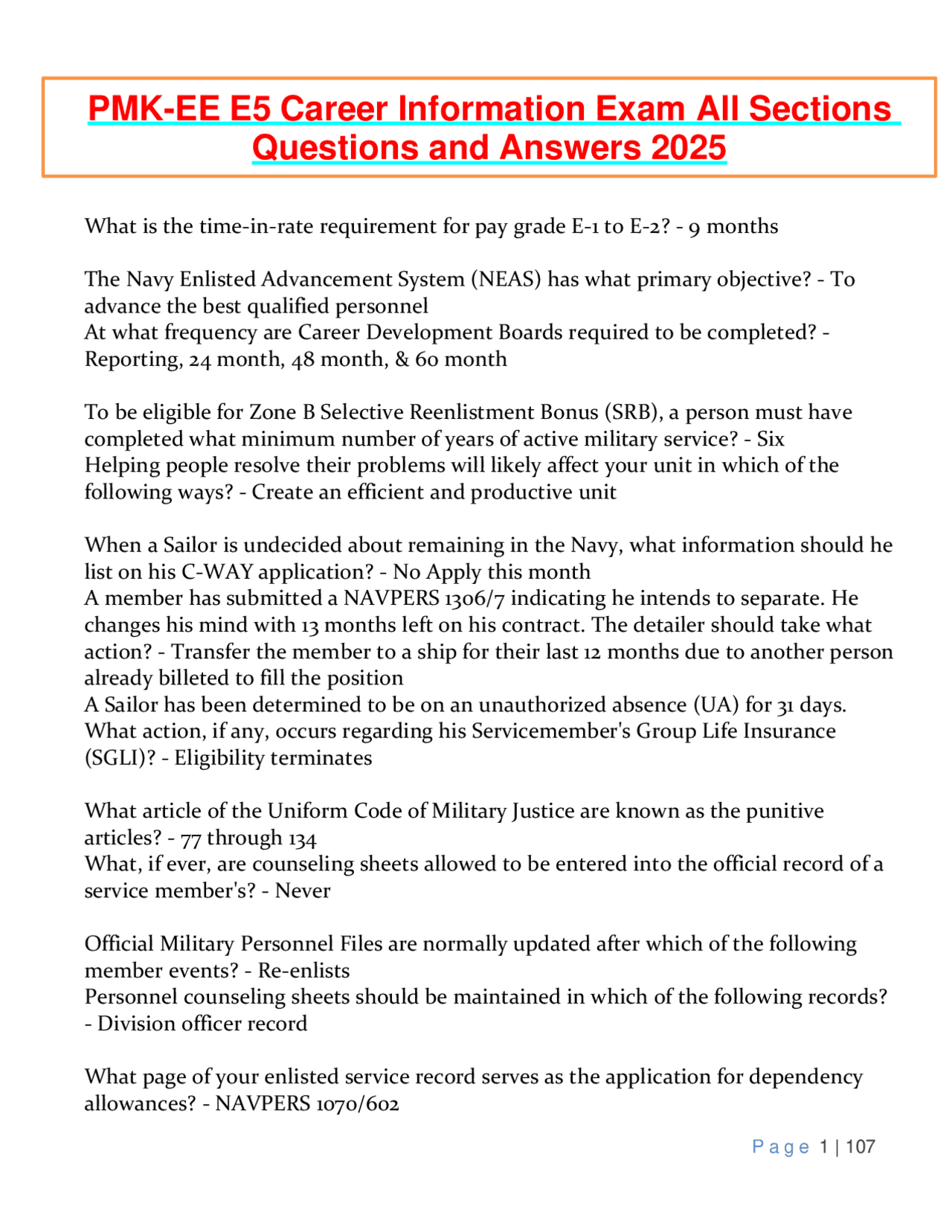 Navy Enlisted Advancement System (NEAS) Questions and Answers: E-5 ...