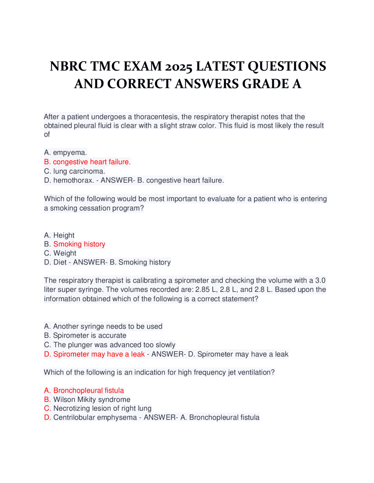 NBRC TMC Exam 2025: Respiratory Therapy Practice Questions and Answers ...