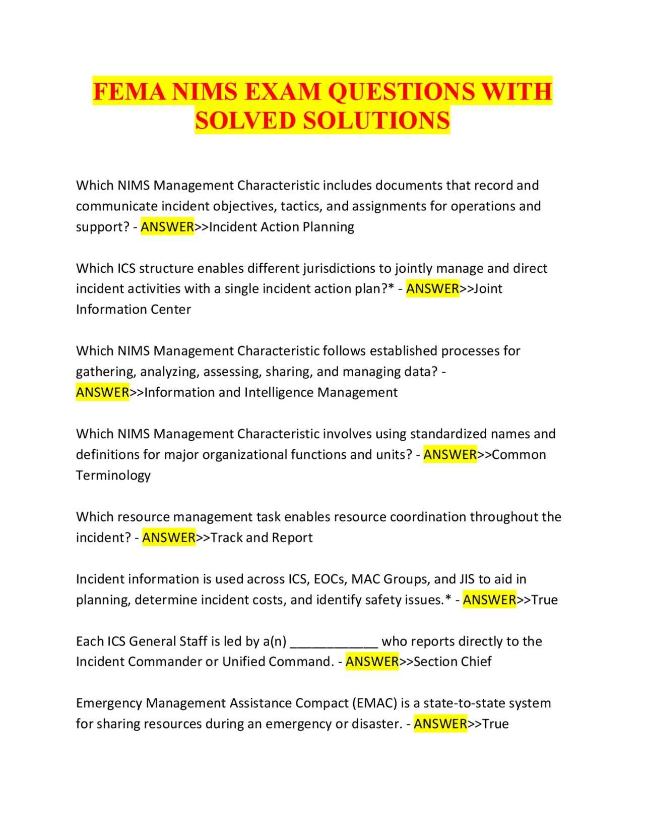 NIMS Exam Questions and Answers: A Guide to Incident Management | Exams ...