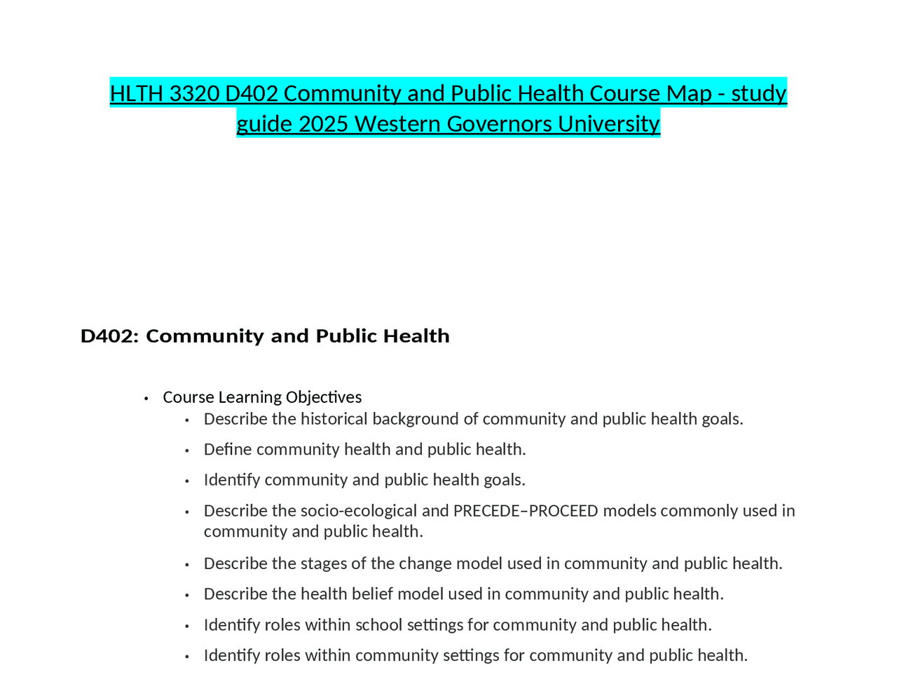 HLTH 3320 D402 Community & Public Health Study Guide 2025 | Exams ...