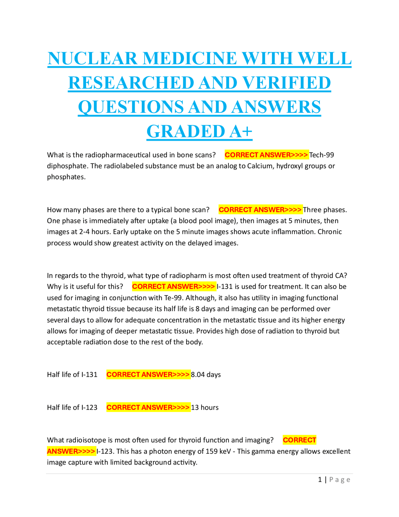 NUCLEAR MEDICINE WITH WELL RESEARCHED AND VERIFIED QUESTIONS AND ...