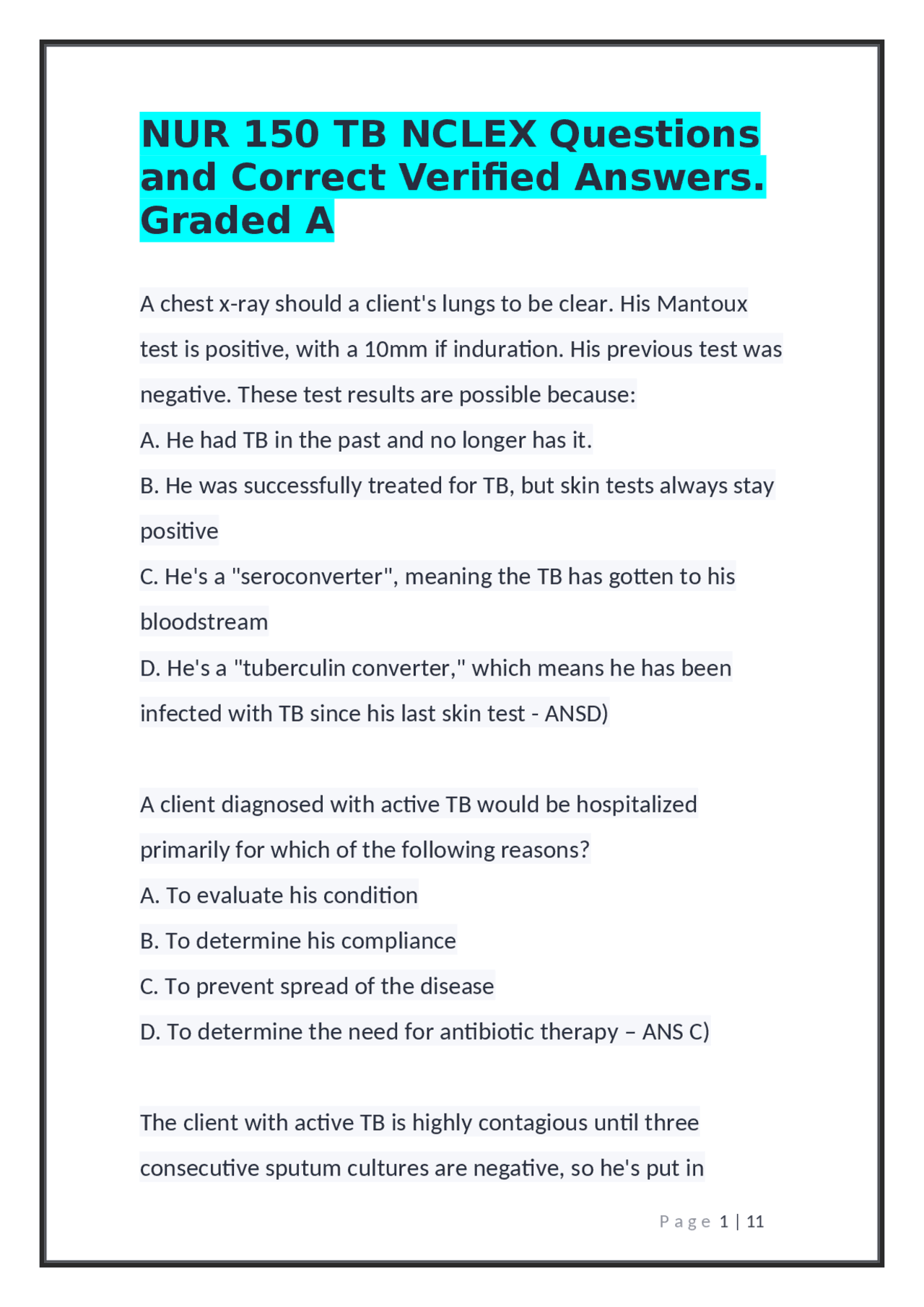 Tuberculosis (TB) NCLEX Questions and Answers: A Comprehensive Guide ...