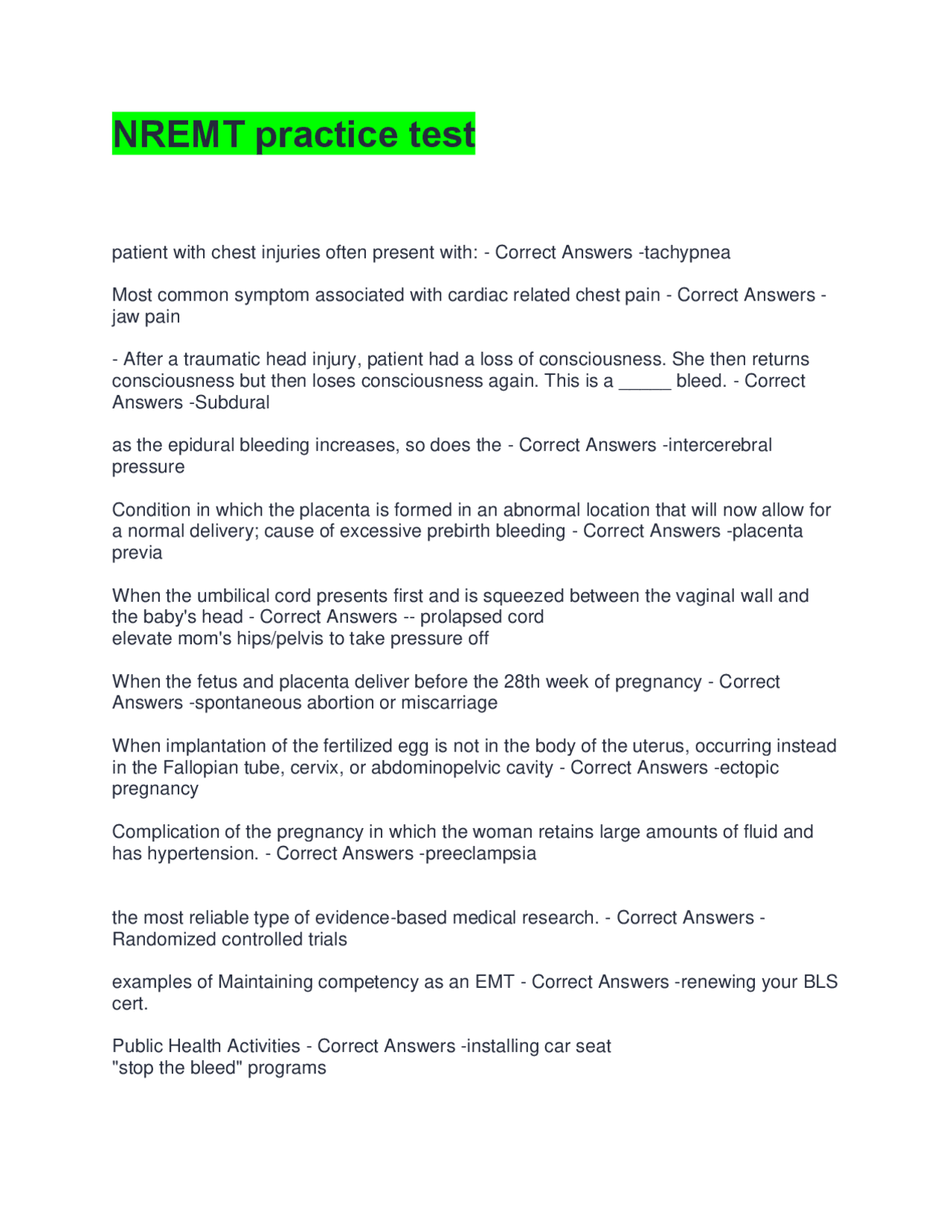 NREMT practice test with complete solutions | Exams Advanced Education ...