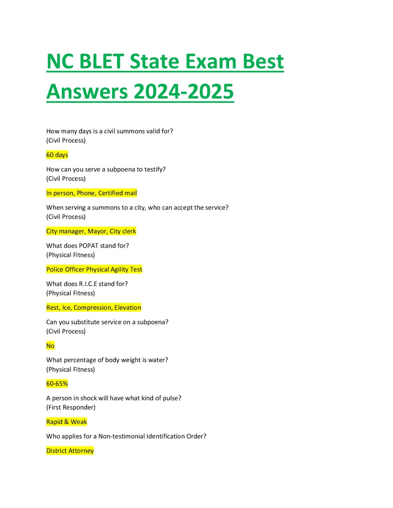 NC BLET State Exam Best Answers 2024-2025 | Exams Civil Engineering ...