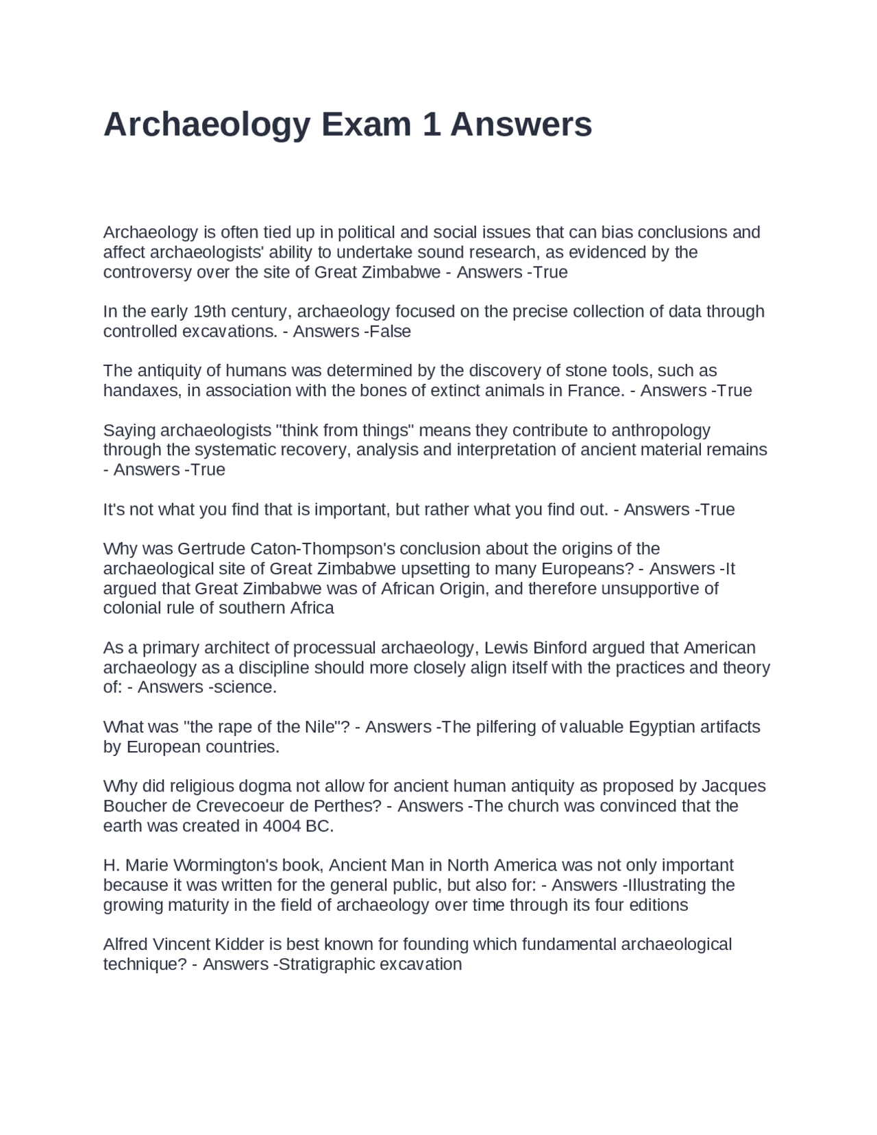 Archaeology Exam 1 Answers: Multiple Choice Questions and Answers ...