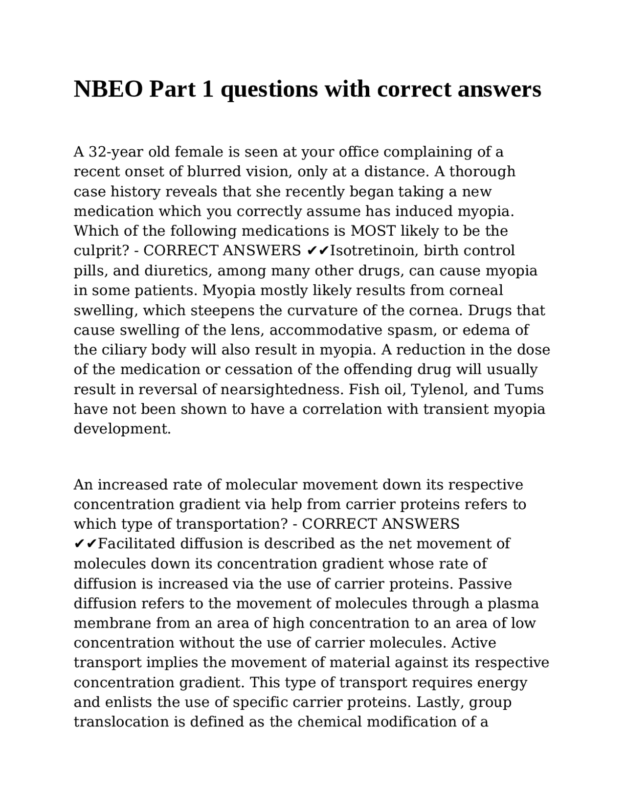 NBEO Part 1 Ophthalmology Questions and Answers | Exams Optics | Docsity