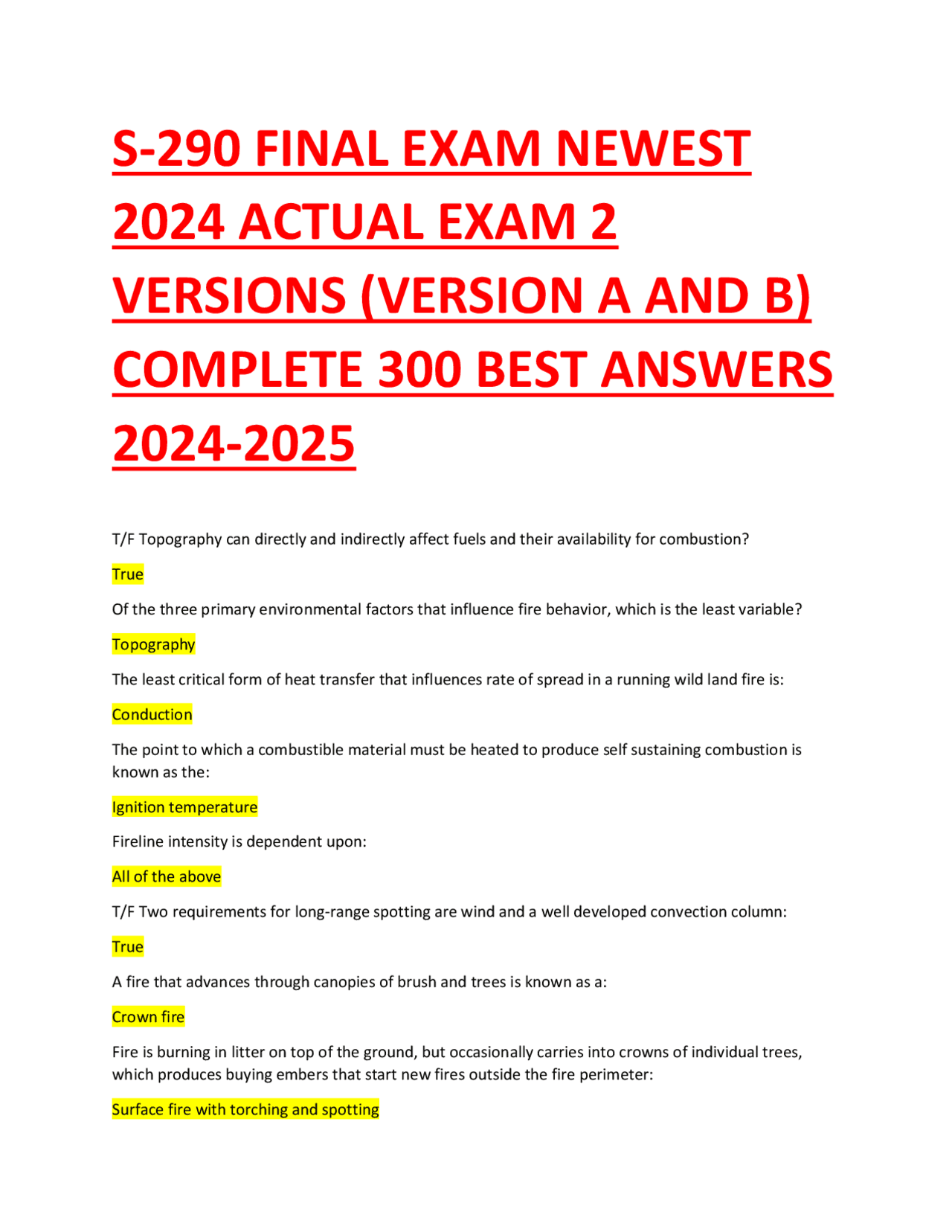 S-290 FINAL EXAM NEWEST 2024 ACTUAL EXAM 2 VERSIONS (VERSION A AND B ...