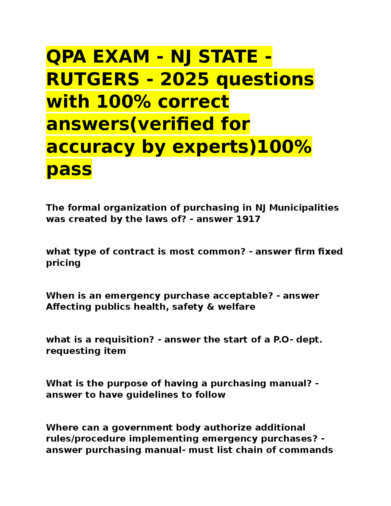 NJ State Public Procurement Exam: Questions and Answers for Rutgers ...