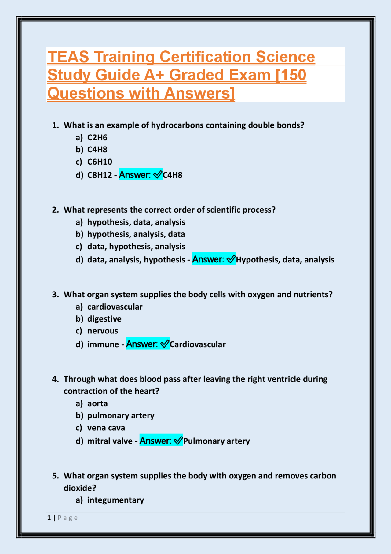 TEAS Training Certification Science Study Guide: 150 Questions with ...