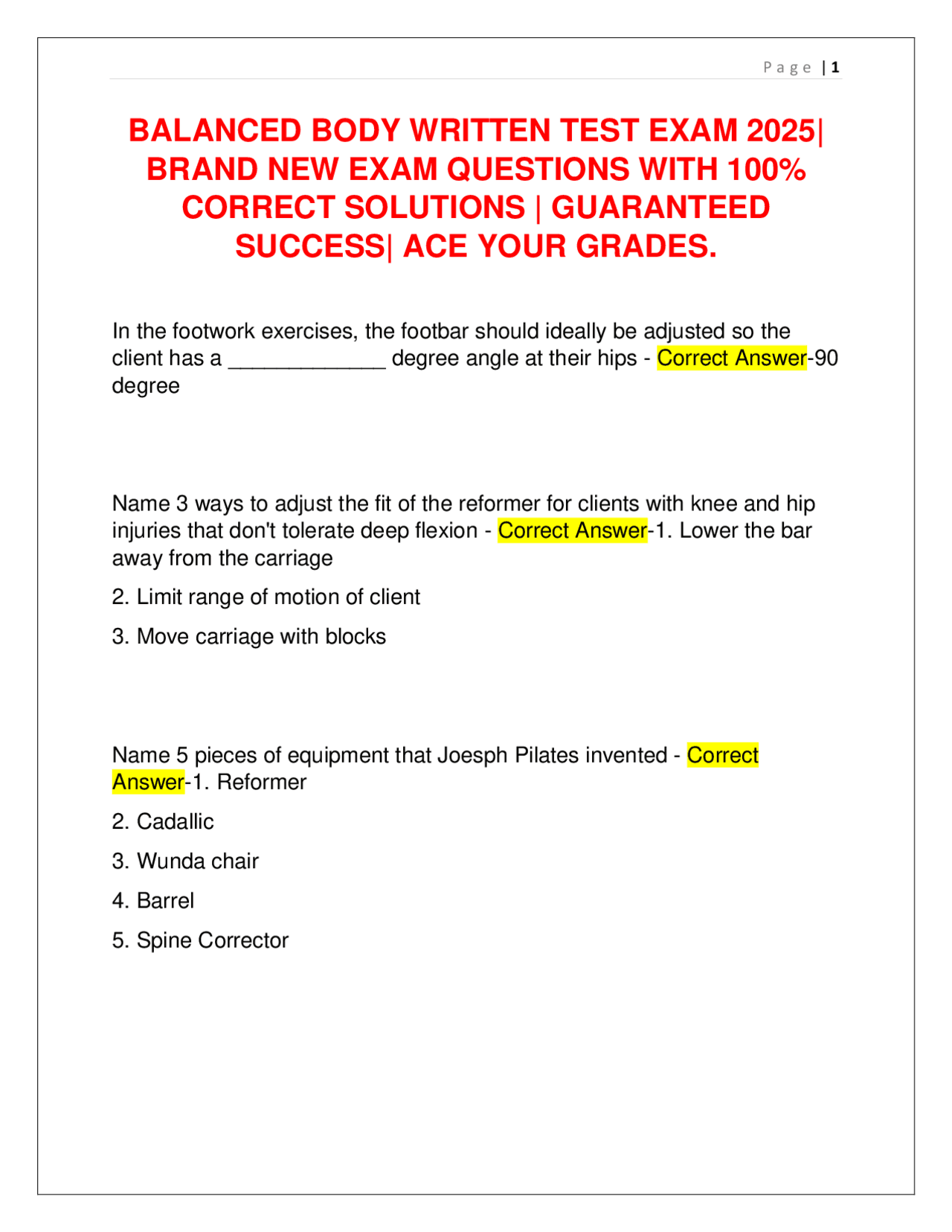 BALANCED BODY WRITTEN TEST EXAM 2025| BRAND NEW EXAM . | Exams Nursing ...