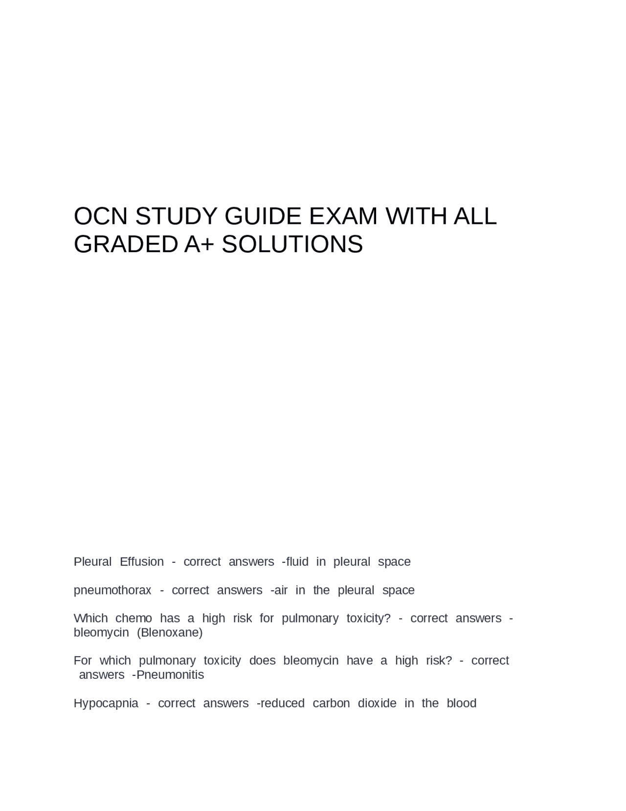 OCN Study Guide Exam: Comprehensive Review of Key Concepts and Answers ...