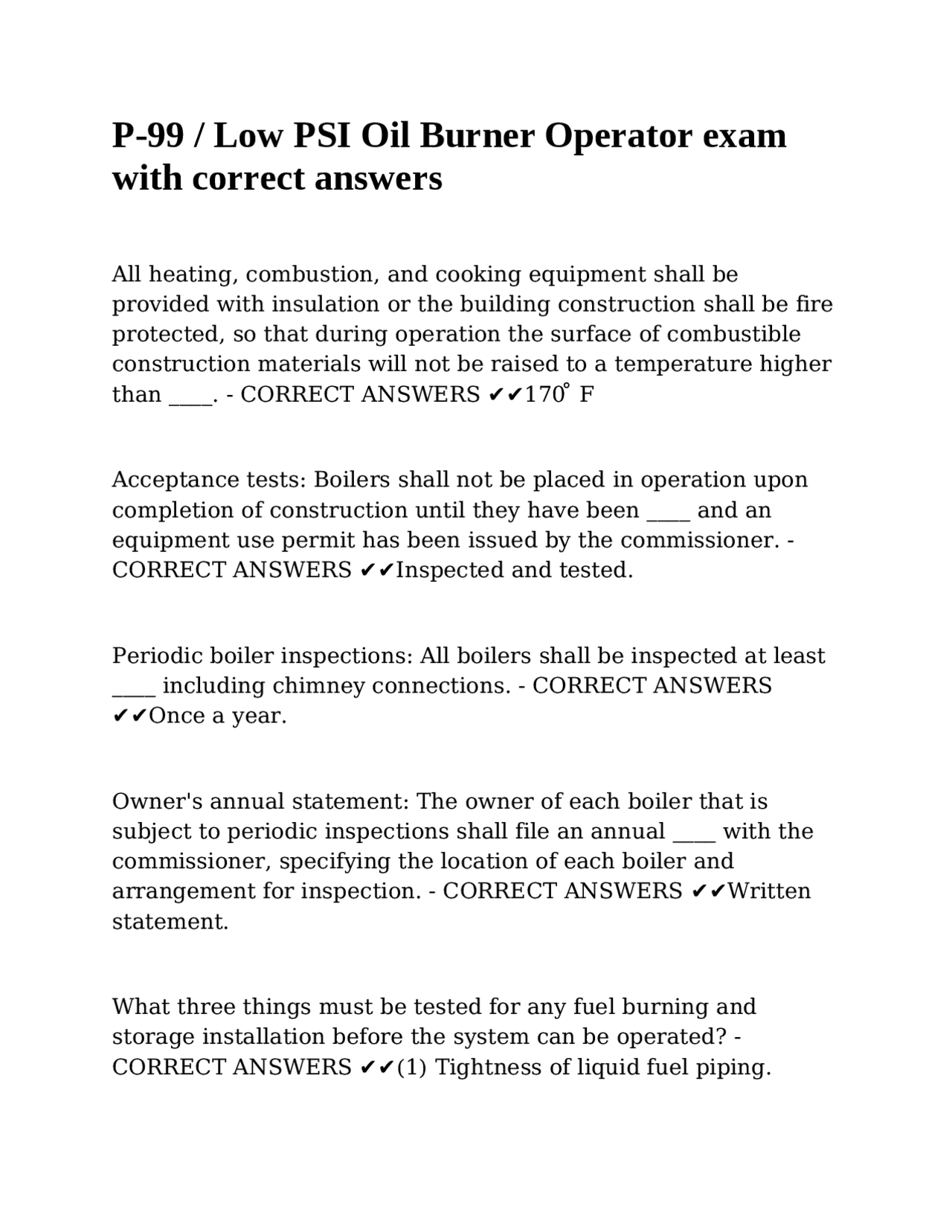 P-99 / Low PSI Oil Burner Operator Exam with Correct Answers | Exams ...