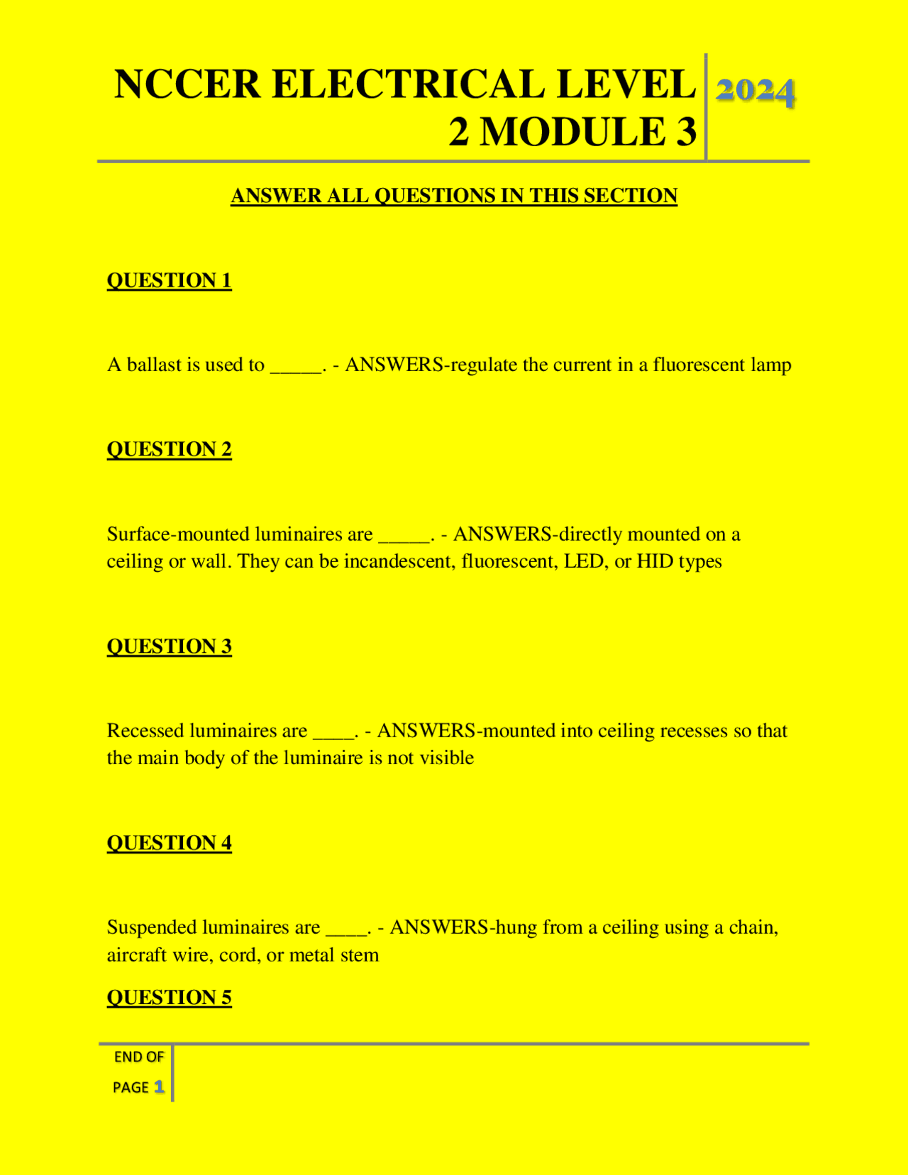 NCCER ELECTRICAL LEVEL 2 MODULE 3 QUESTIONS AND ANSWERS 2025 | Exams Electrical and Electronics ...