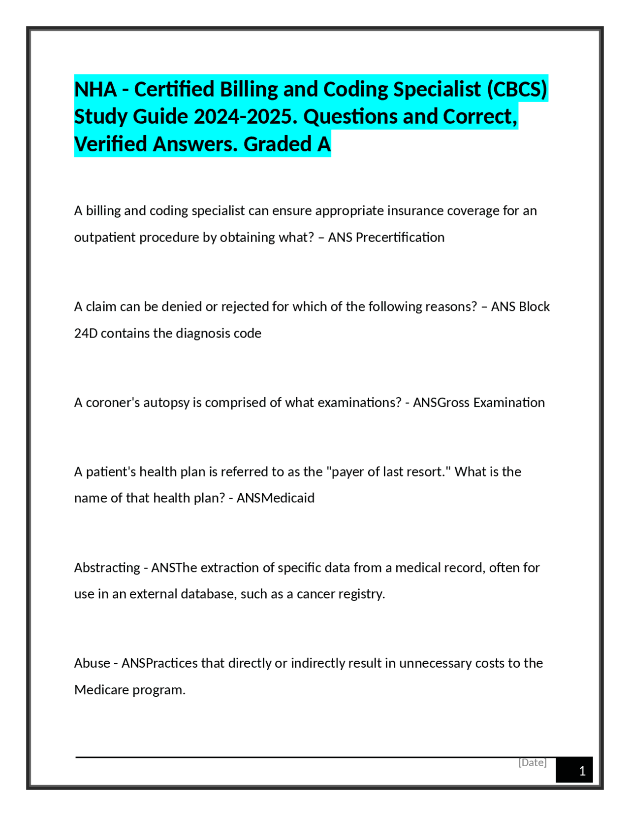 CBCS Study Guide 2024-2025: Questions & Answers | Exams Health sciences ...